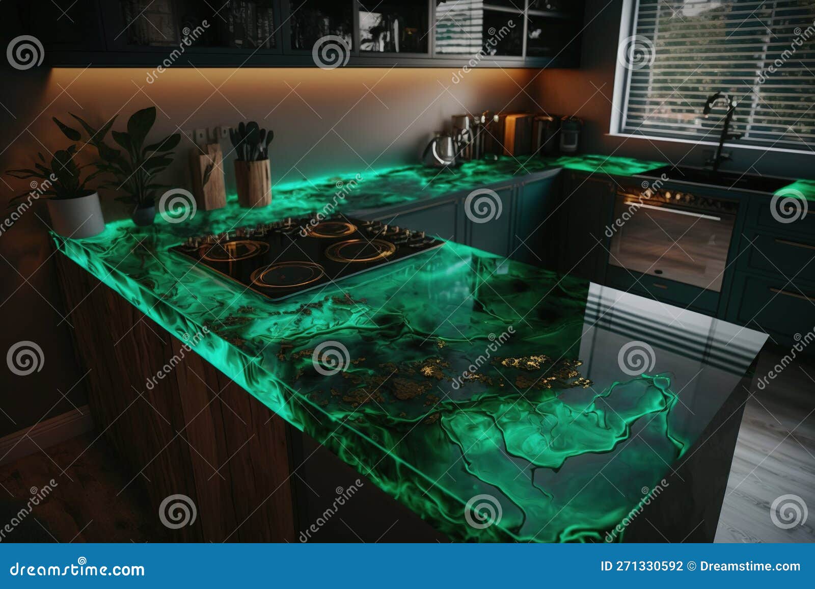 Green Epoxy Resin Kitchen Countertops. Generative AI Stock Illustration ...