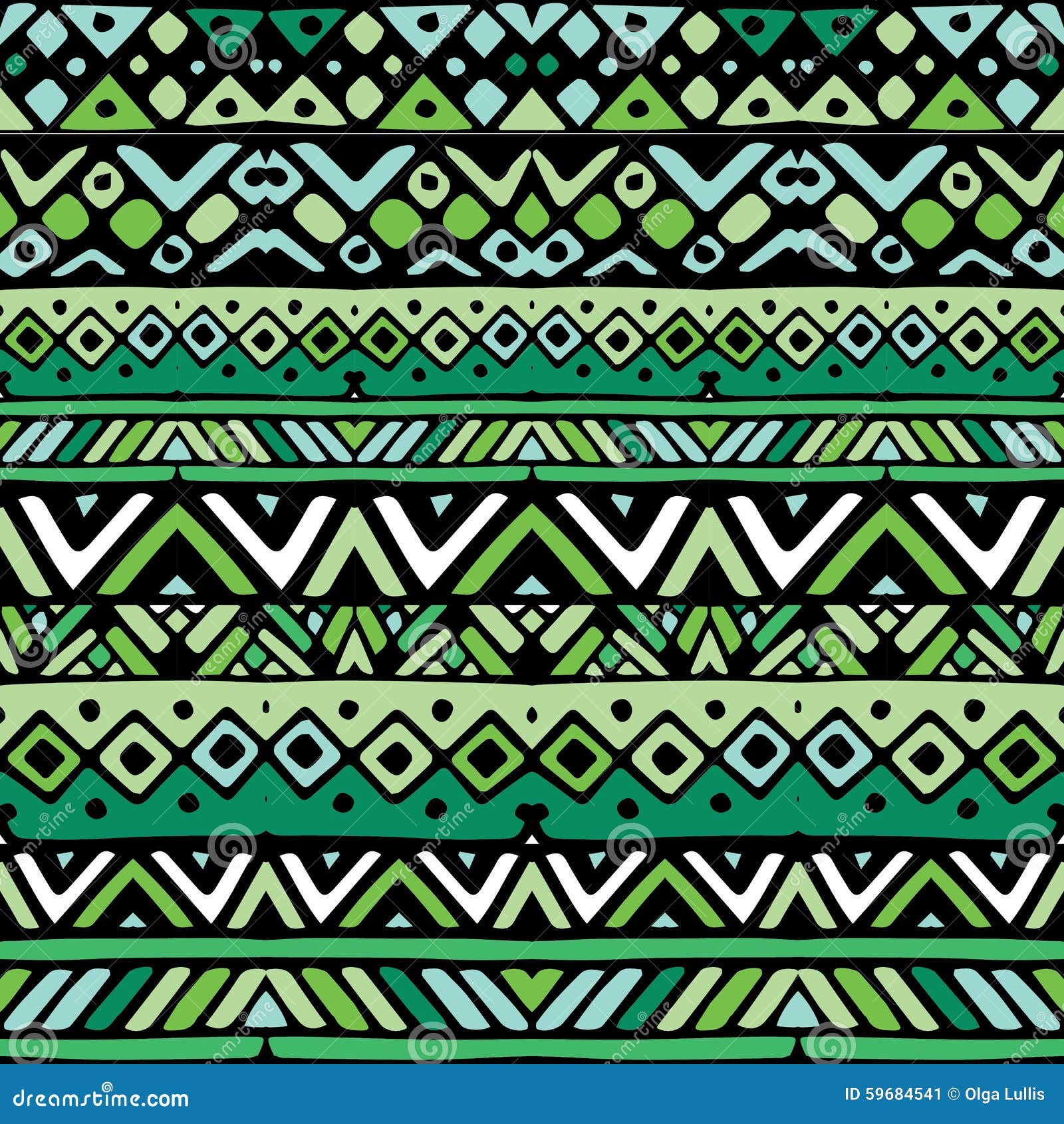 Green Ethnic Mexican Tribal Stripes Seamless Pattern Stock Vector