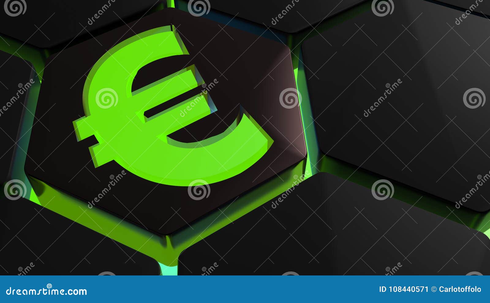 Green Euro Symbol on Hexagon - 3D Rendering Stock Illustration ...