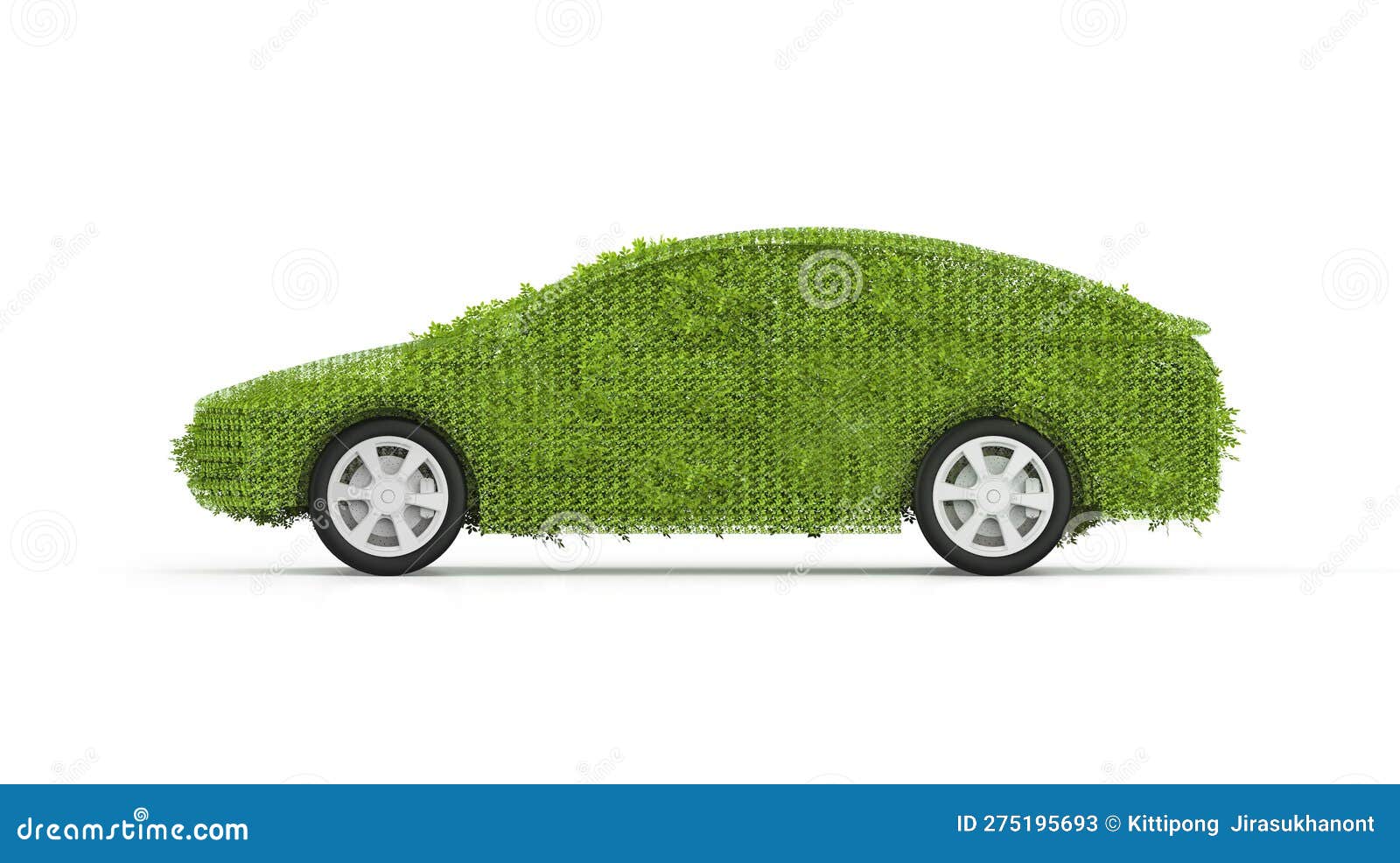 Green Ev Car or Leafy Grass Electric Vehicle on White Background Stock ...