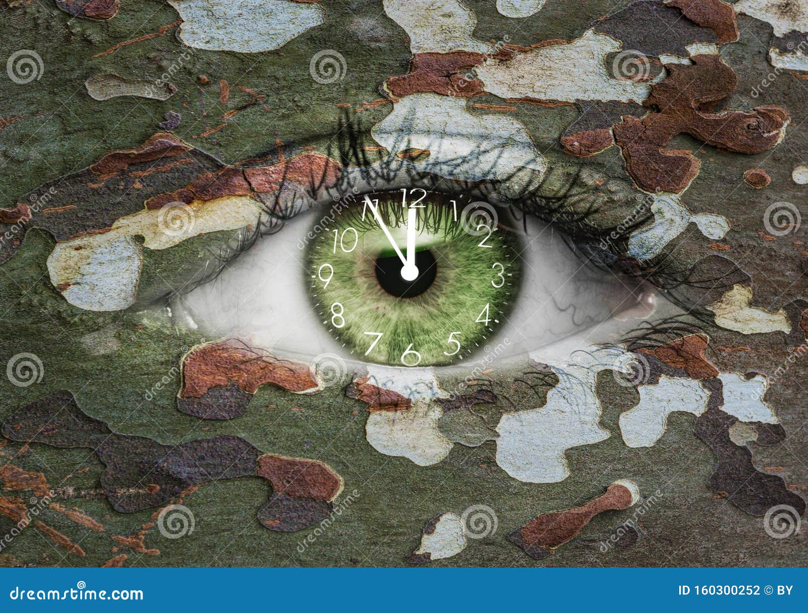 Green Eye with Camoflage Pattern with Clock Stock Photo - Image of time ...