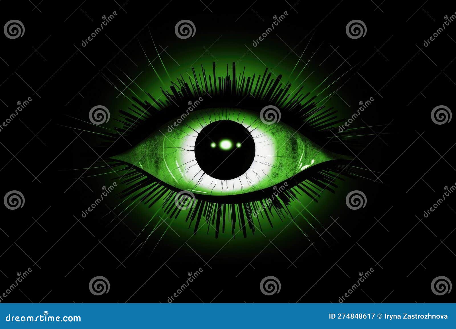 Green Eye in a Glow on a Black Background, Close-up. Generative AI ...