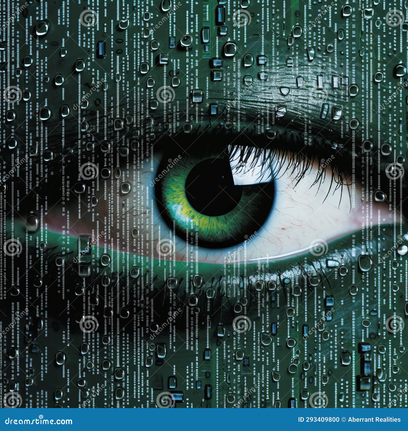 A Green Eye is Seen in Front of a Matrix Code Stock Photo - Image of ...