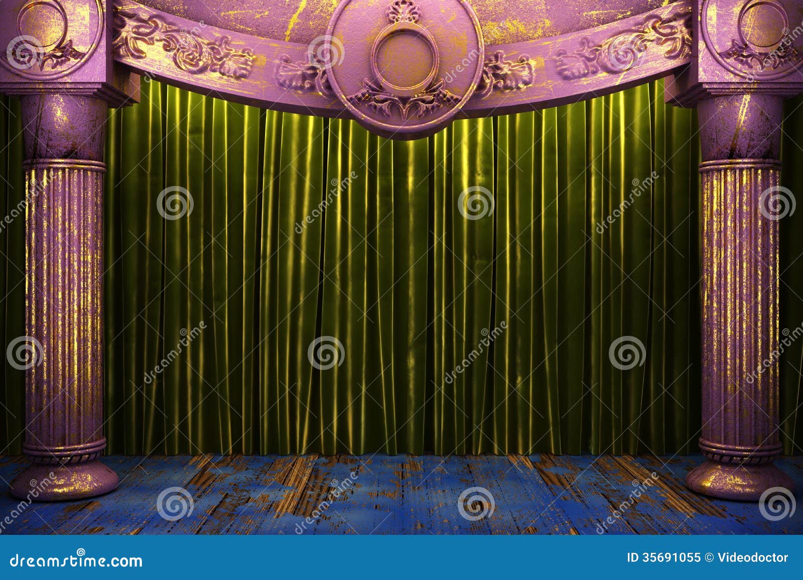 Green Fabric Curtain on Stage Stock Illustration - Illustration of ...