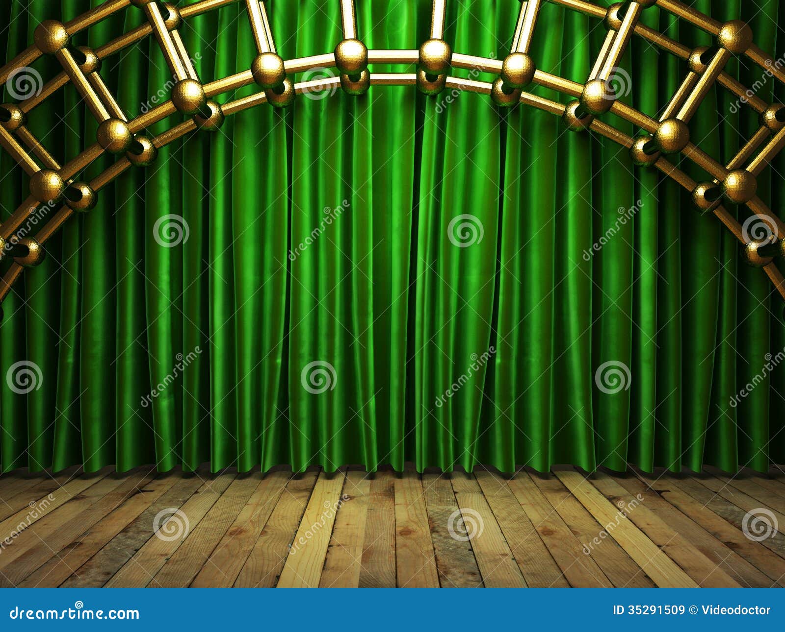 Green Fabrick Curtain on Stage Stock Illustration - Illustration of ...