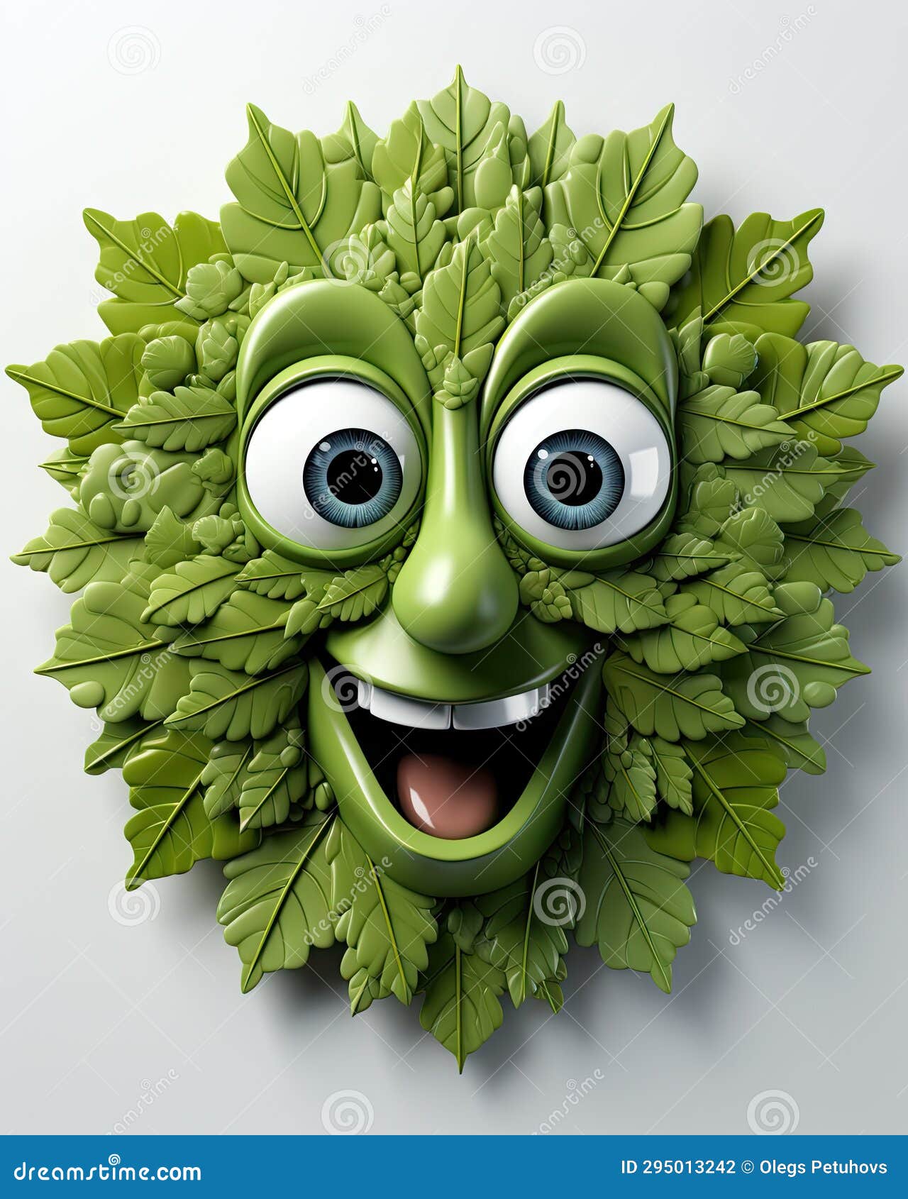 A Green Face with Eyes and Leaves on a White Background. Generative Ai ...