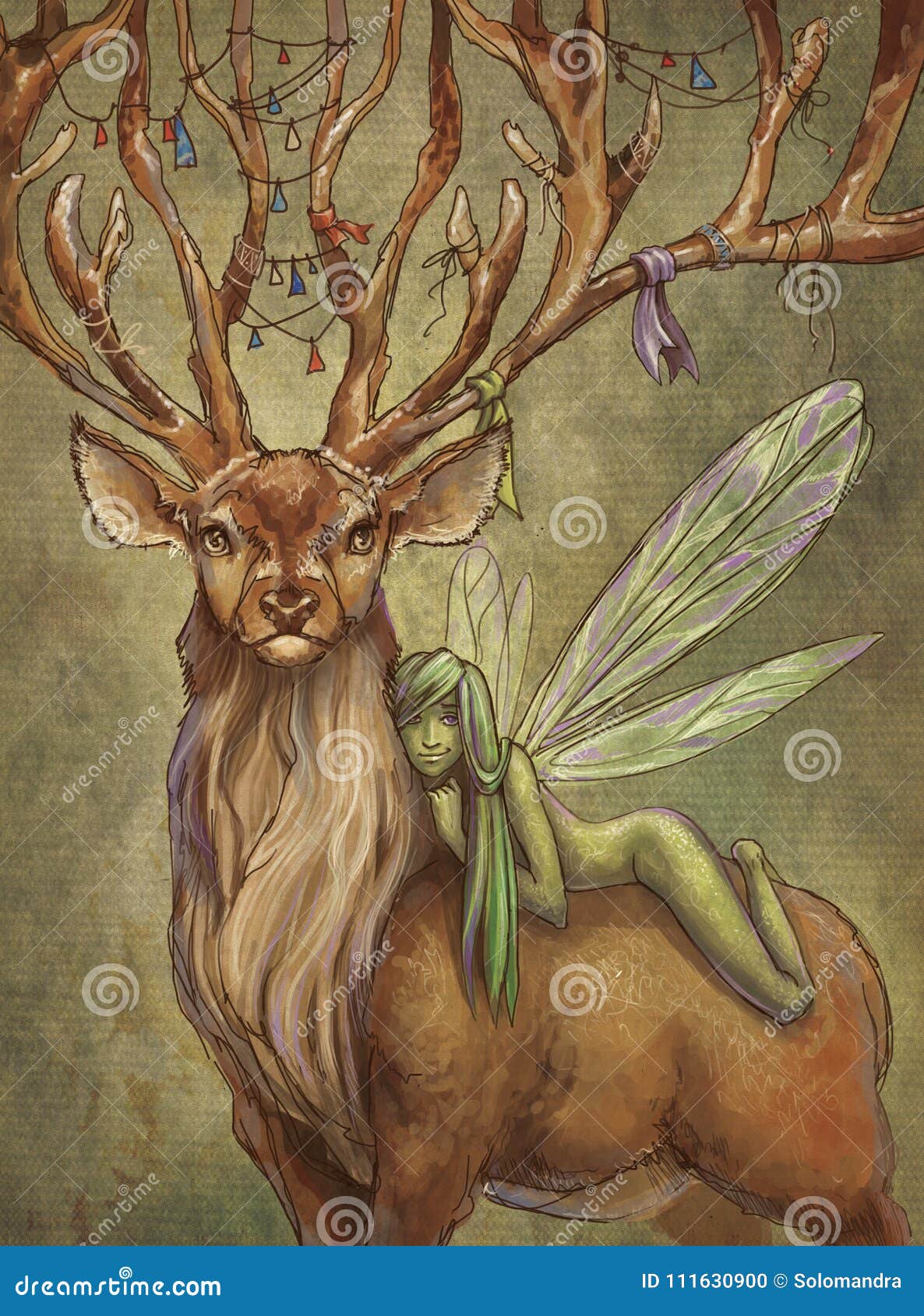 Deer and fairy stock illustration. Illustration of baby - 111630900