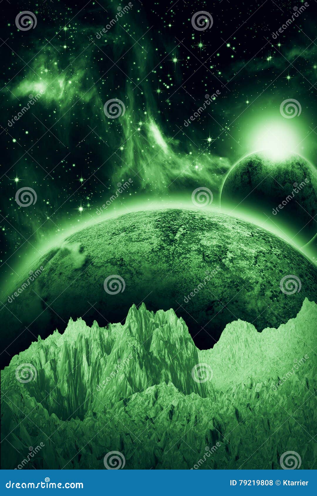 Green fantasy sci-fi scene stock illustration. Illustration of scenic ...