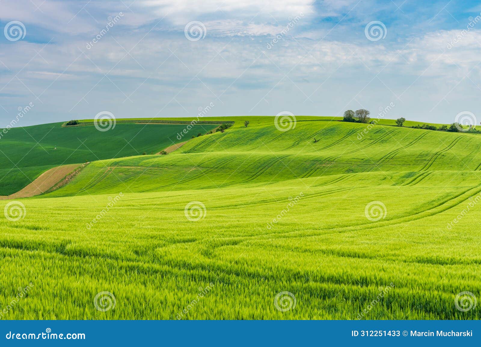 Green Farmlands on Small Hill with Blue Sky with Clouds Stock Image ...