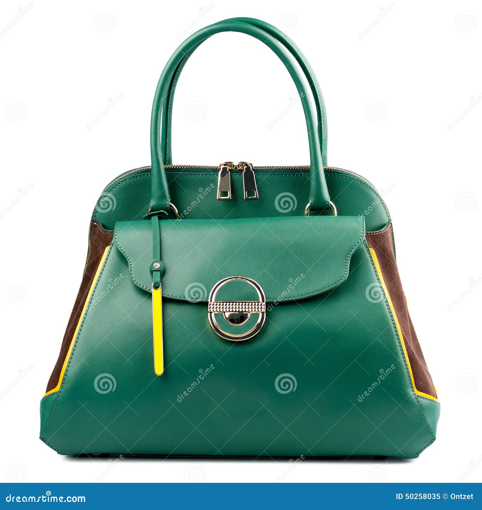 Green Female Leather Handbag Isolated on White Background. Stock Image ...