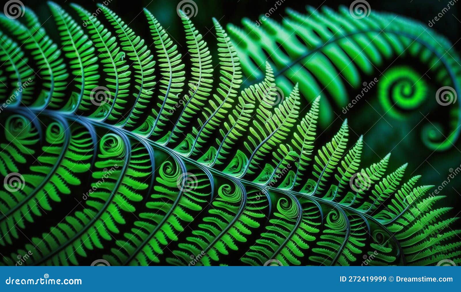 Green Fern Frond Pattern on Black Backdrop ,generative AI Stock Image - Image of fern, abstract ...