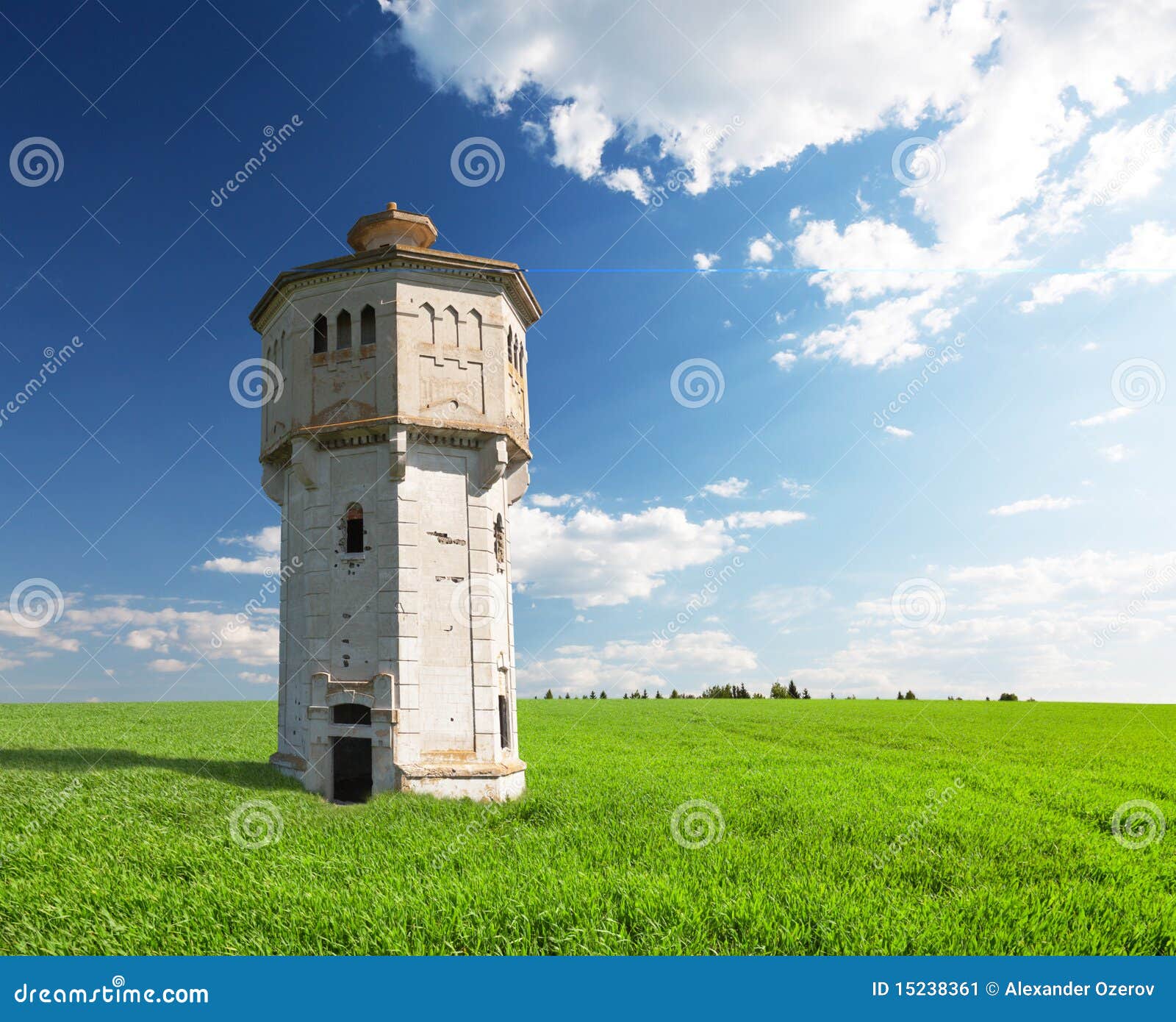 Green Field and Ancient Stone Tower Stock Image - Image of building ...