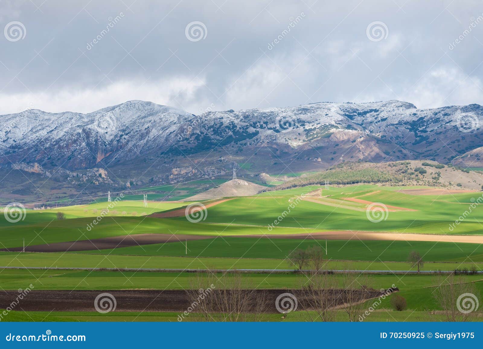 Green Field on a Background of Mountains Stock Image - Image of ...