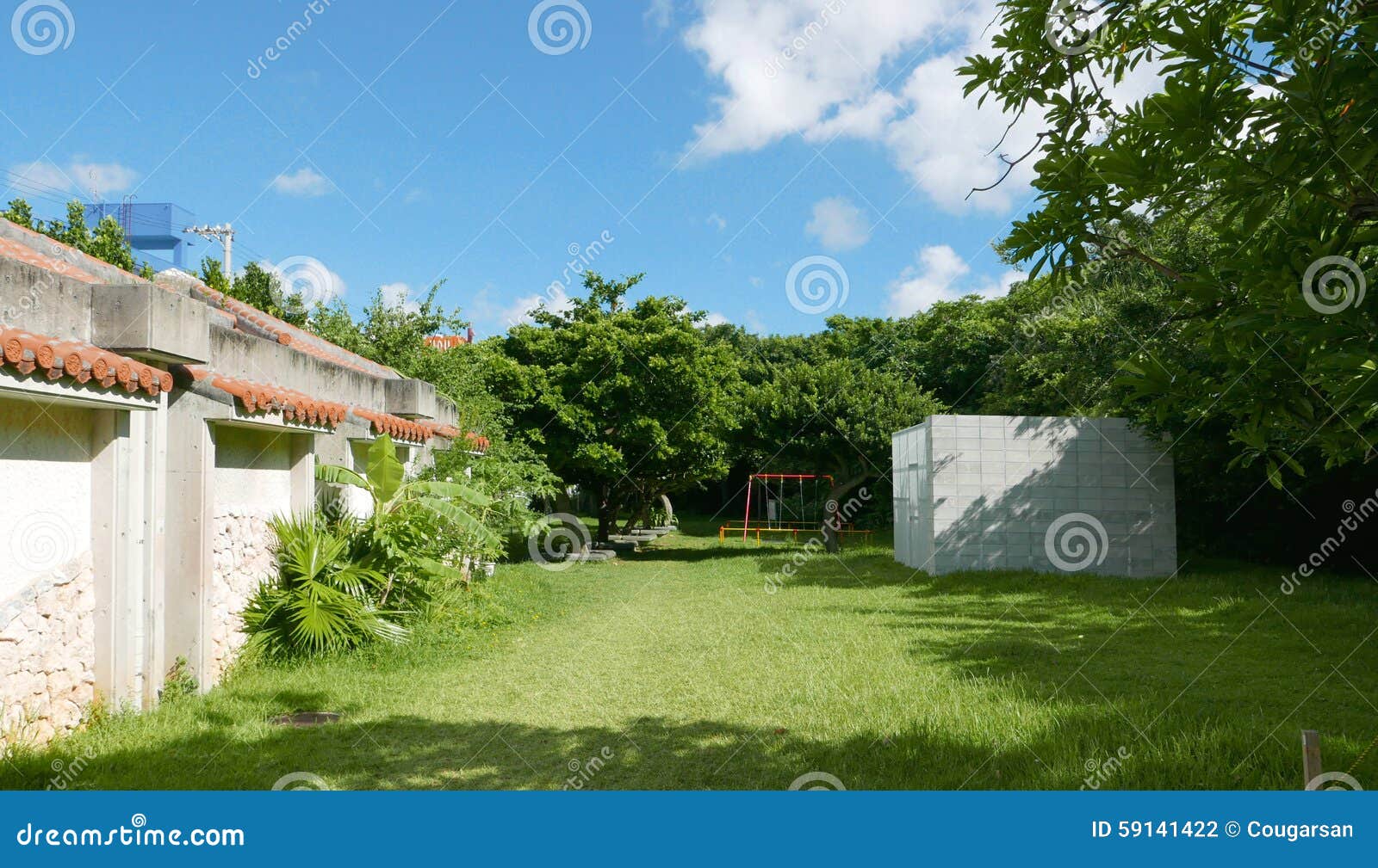 Green Field Behind the House Stock Photo - Image of tree, gardening ...