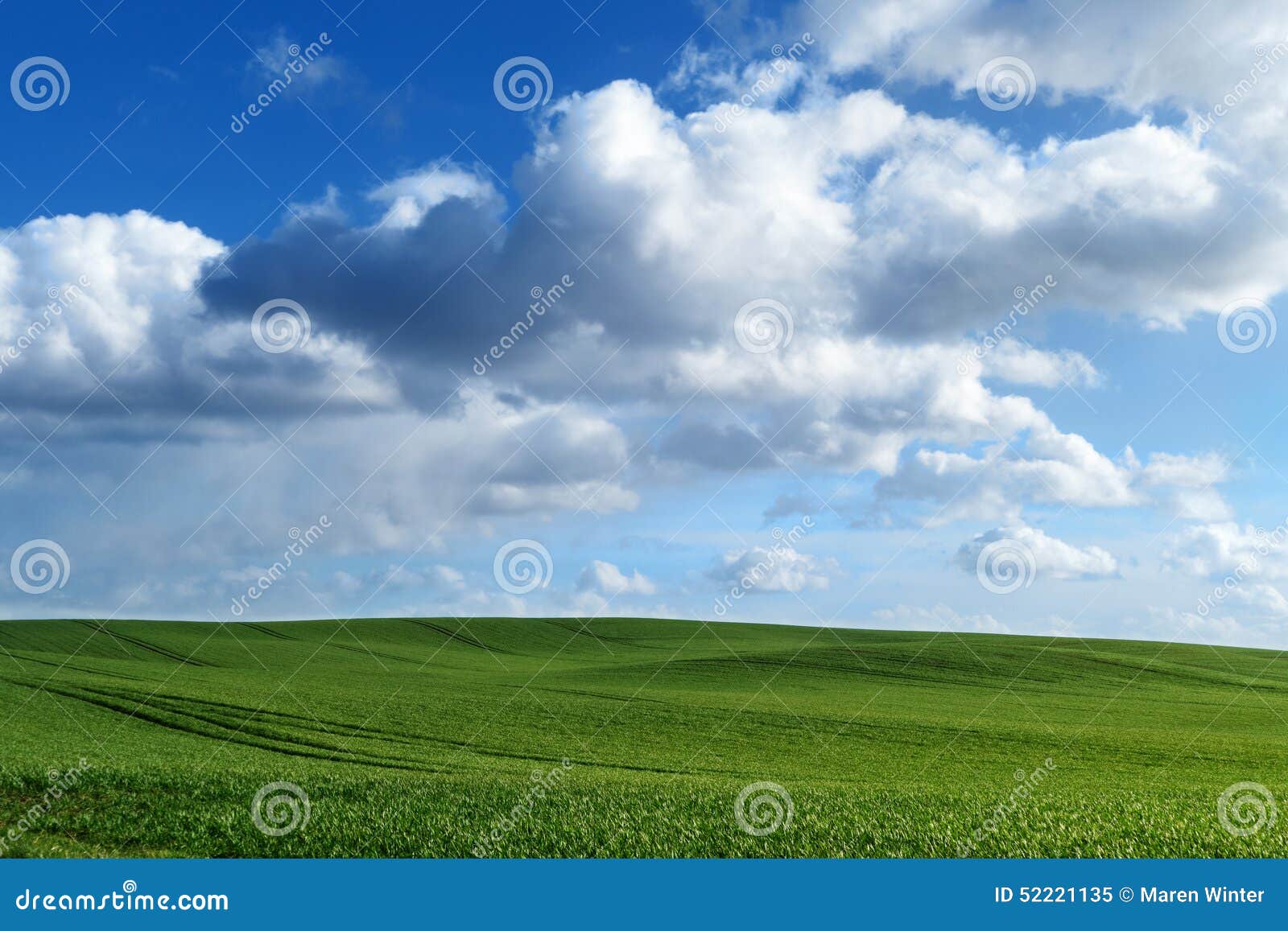 Green Field and Blue Sky with Large Clouds Stock Image - Image of ...