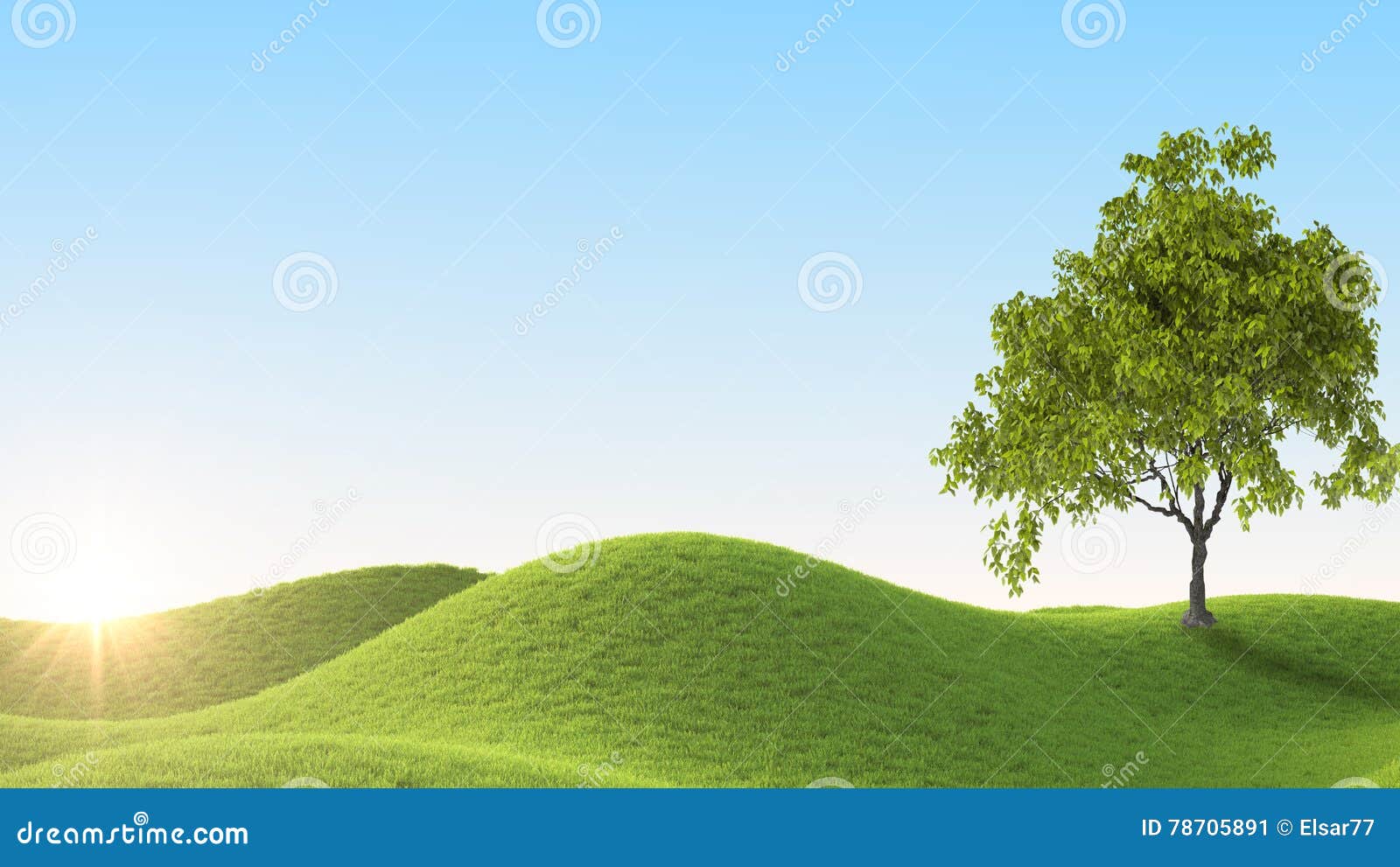 Green field. 3D rendering stock illustration. Illustration of landscape ...