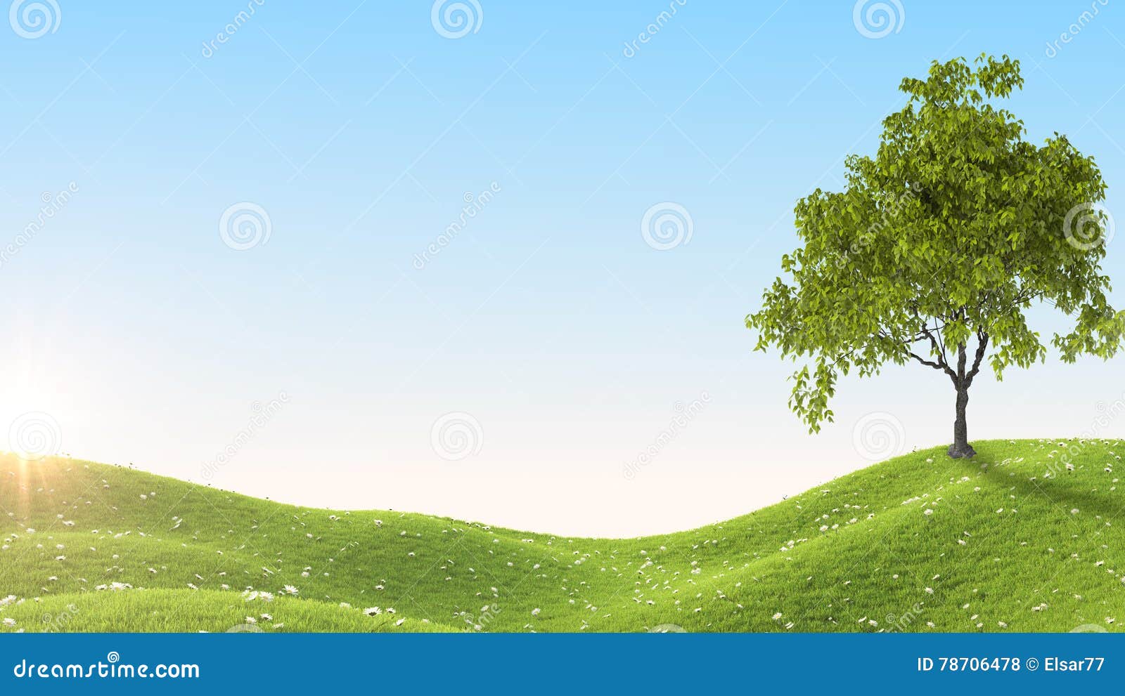 Green field. 3D rendering stock illustration. Illustration of green ...