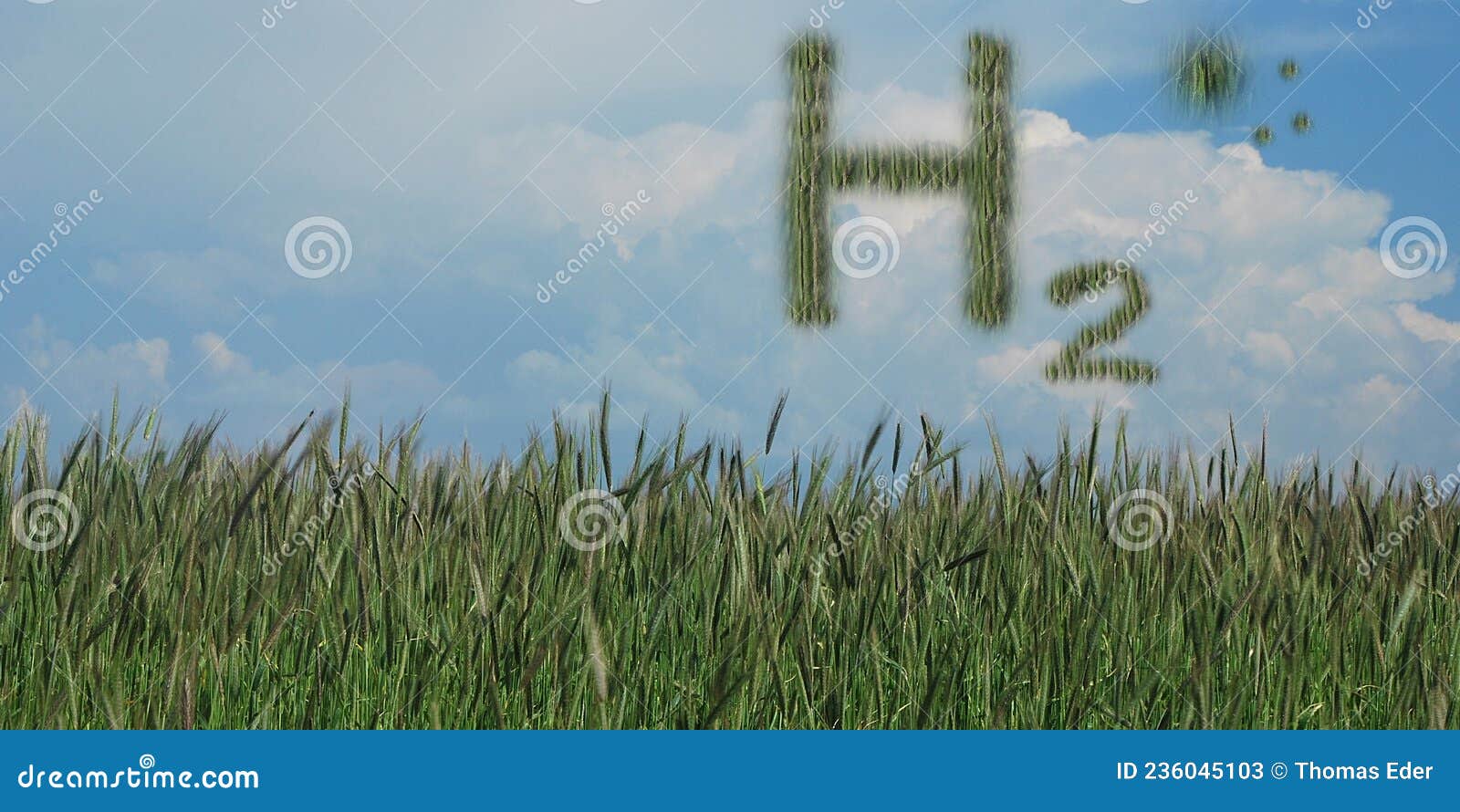 Green Field and Hydrogen H2 Letters on the Blue Sky Panorama Stock ...