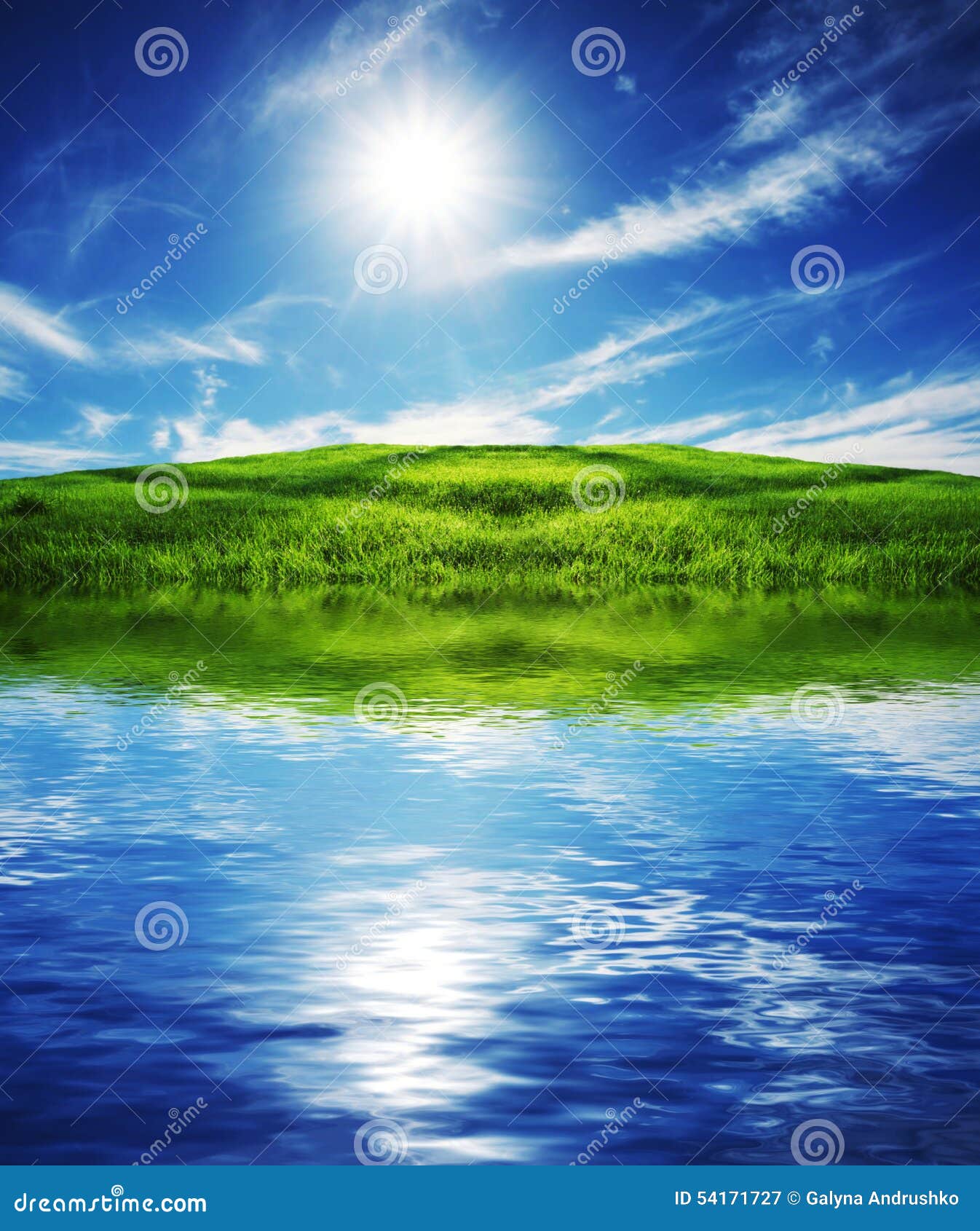 Green field and lake stock image. Image of outdoor, nature - 54171727
