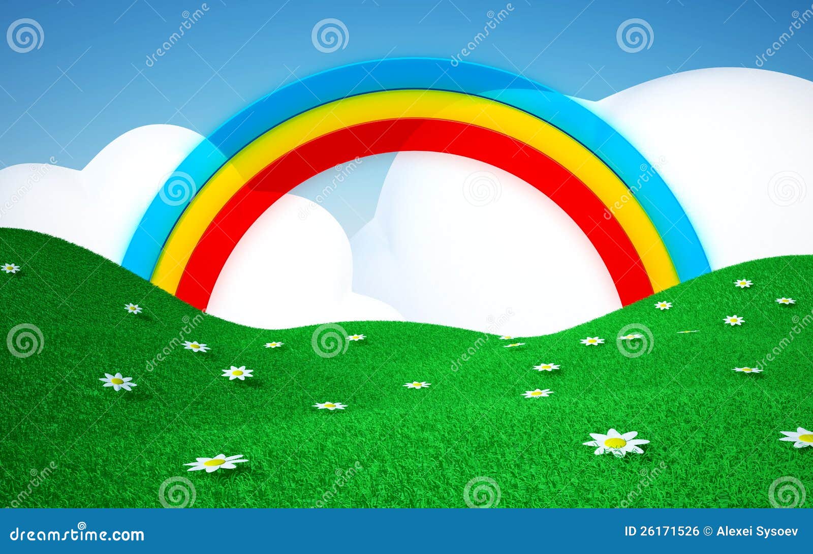 Green field with rainbow stock illustration. Illustration of leaf ...