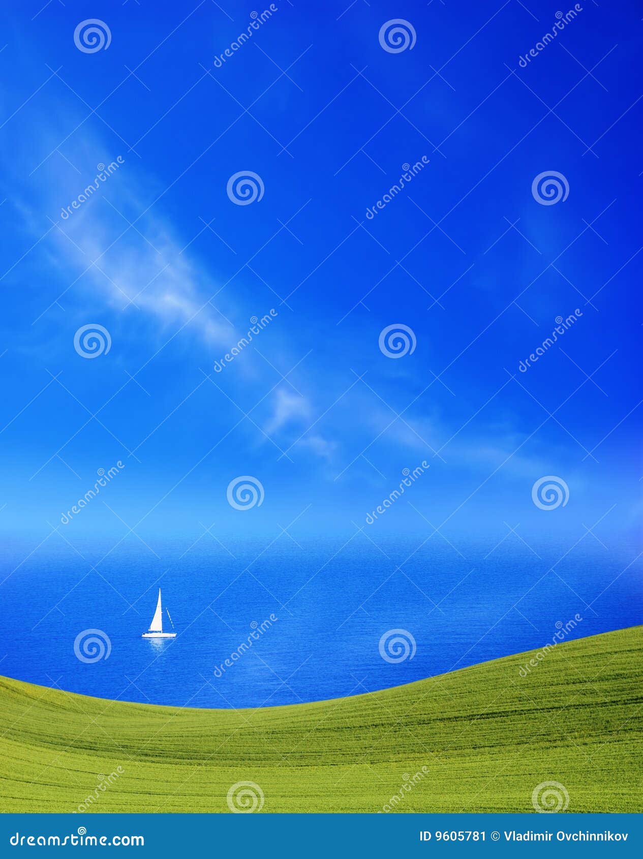 Green field, sea and sky stock image. Image of hills, brightly - 9605781
