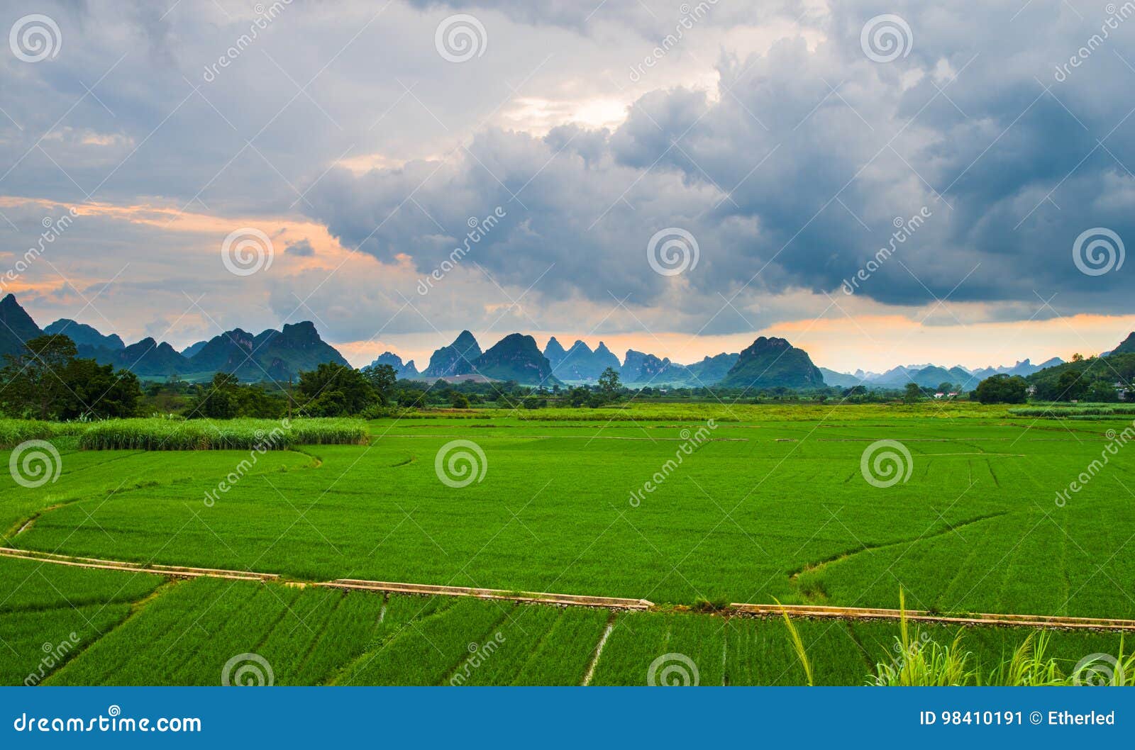 Cloudy field stock image. Image of fields, hills, green - 98410191