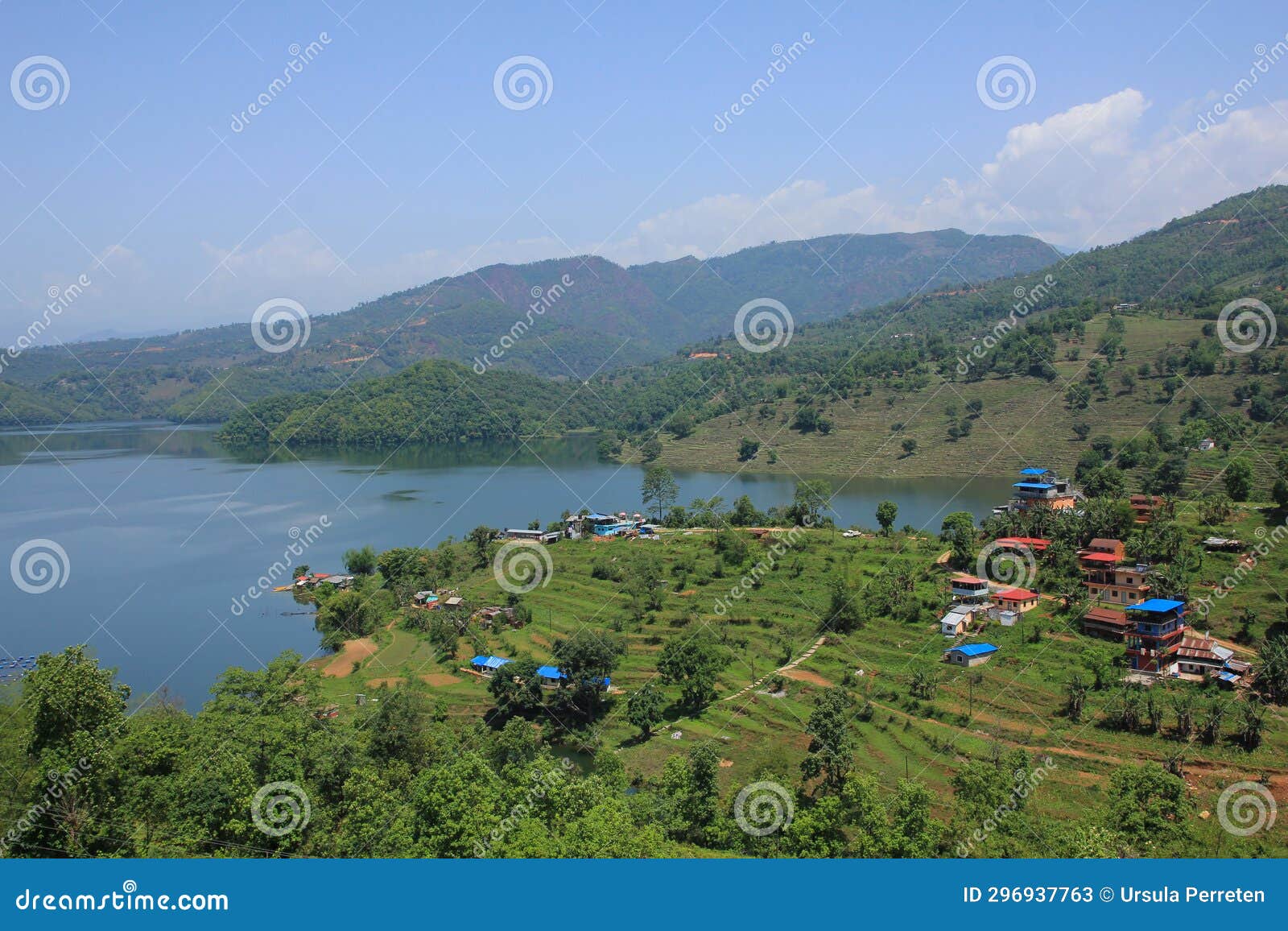 Green Fields and Lodges at the Shore of Lake Begnas Stock Image - Image ...