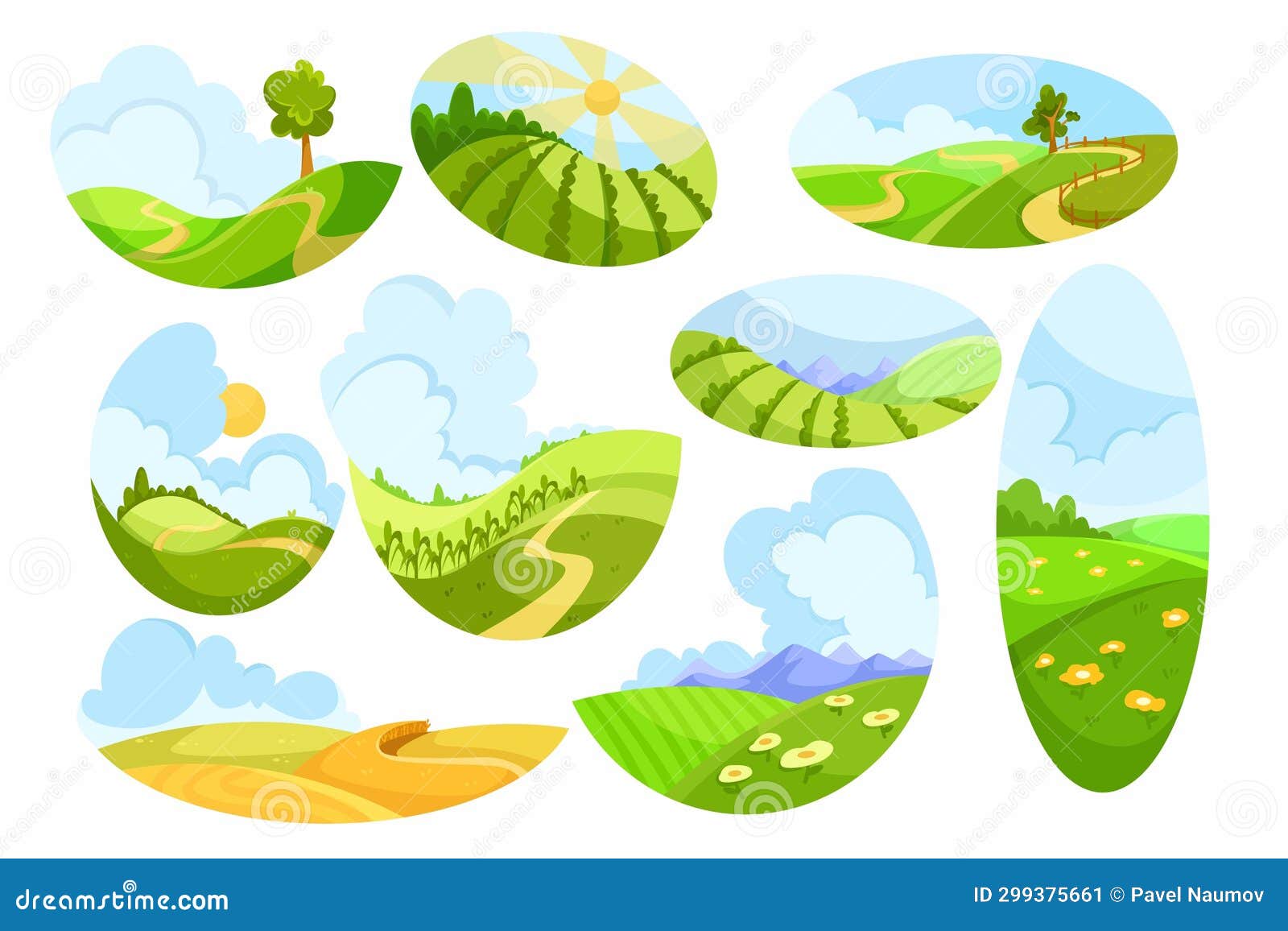 Green Fields and Pasture with Grass Vector Set Stock Vector ...