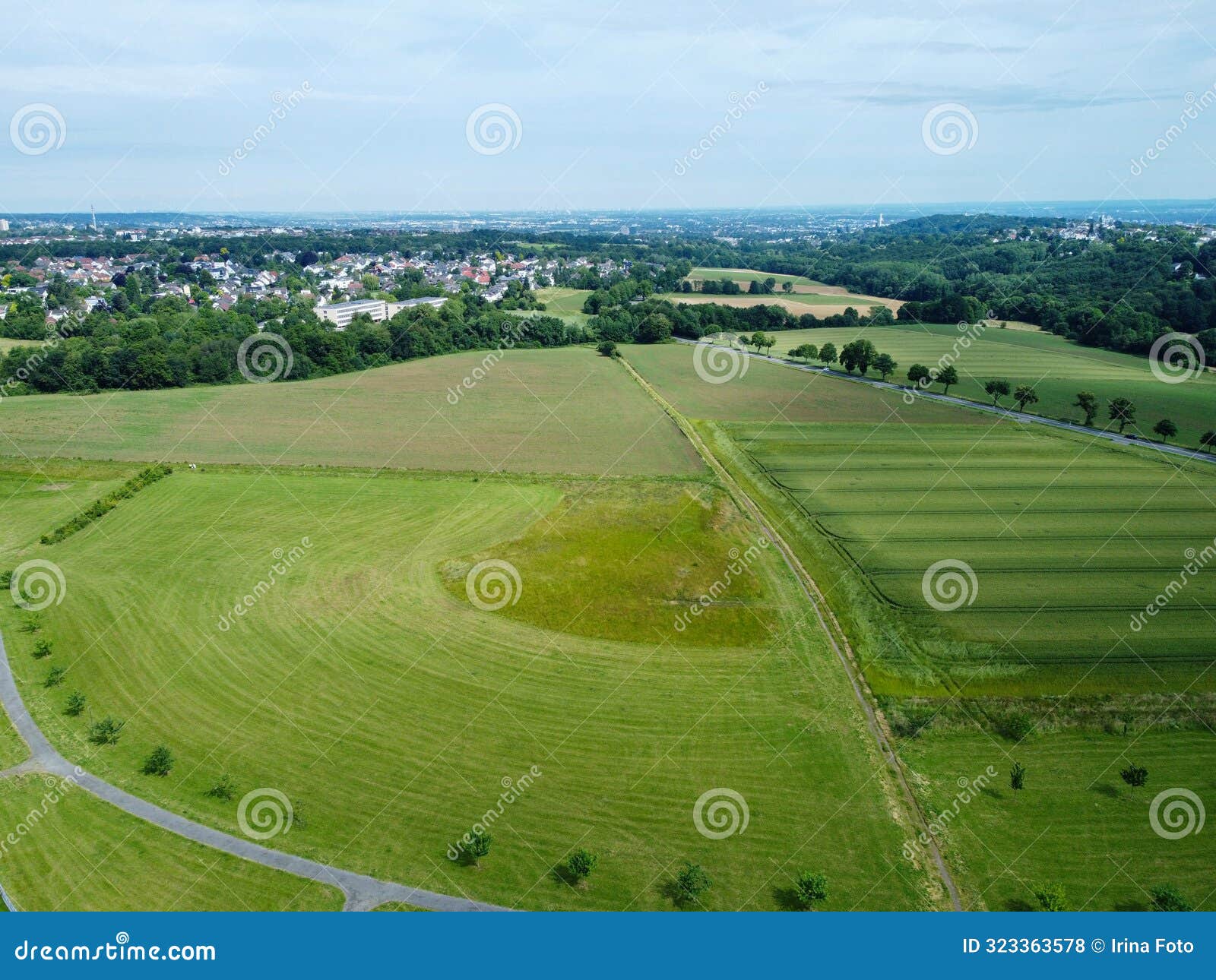 Green Fields and Residential Buildings in the Suburbs. Stock Photo ...