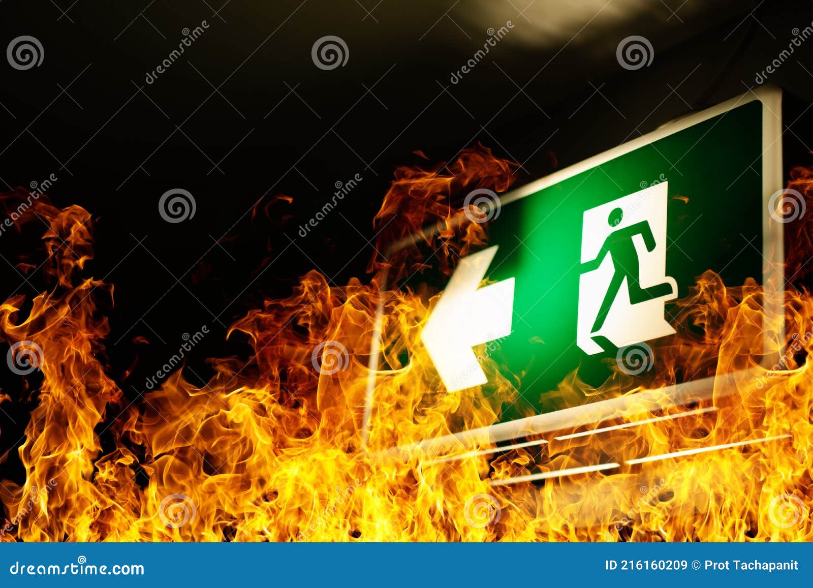 Green Fire Escape Sign Hang on the Ceiling in the Warehouse. the ...