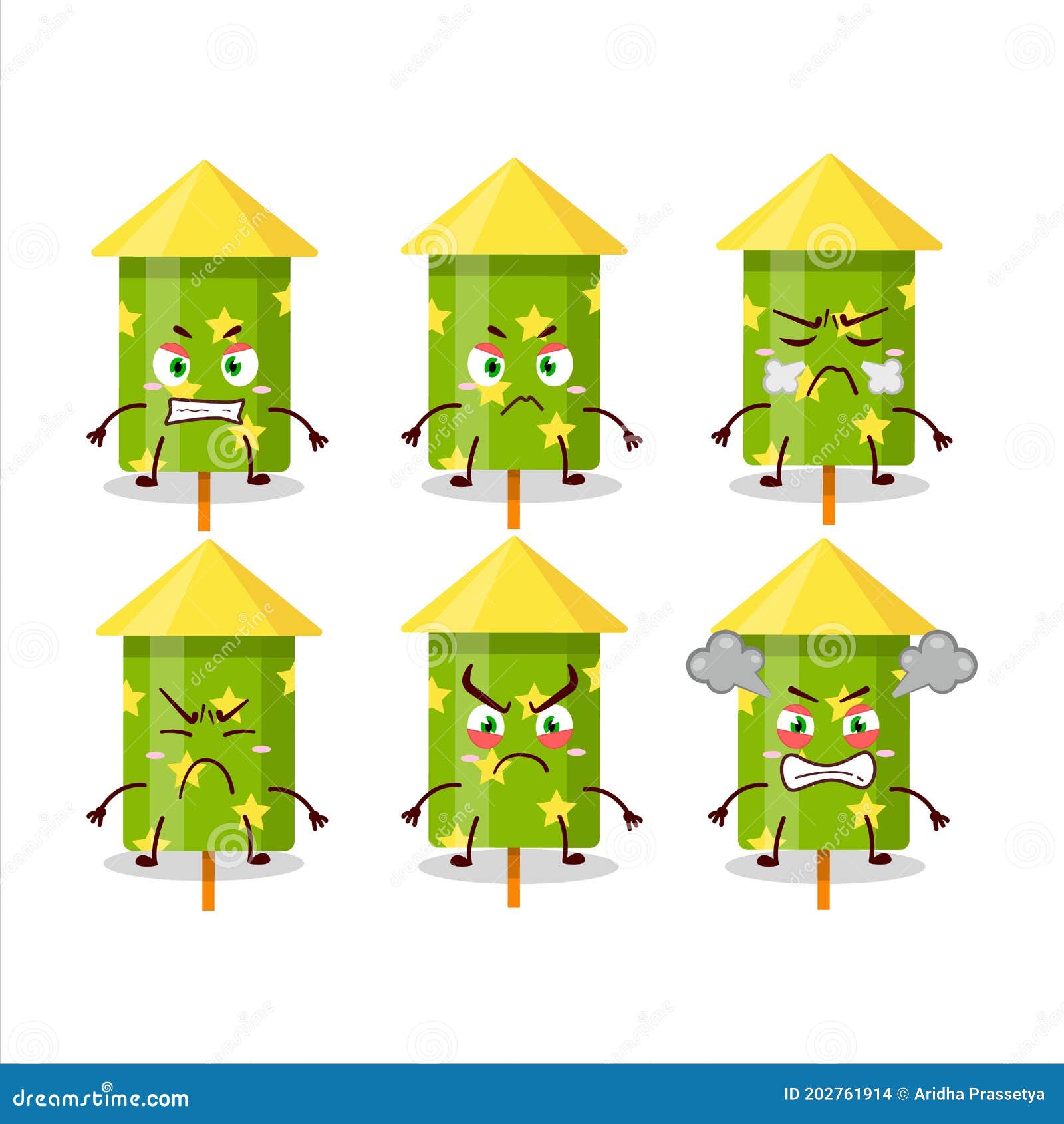Green Firecracker Cartoon Character with Various Angry Expressions ...