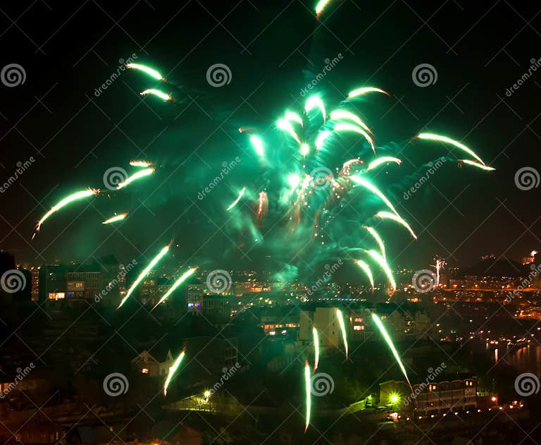 Green firework. stock image. Image of sparkles, green - 28058067