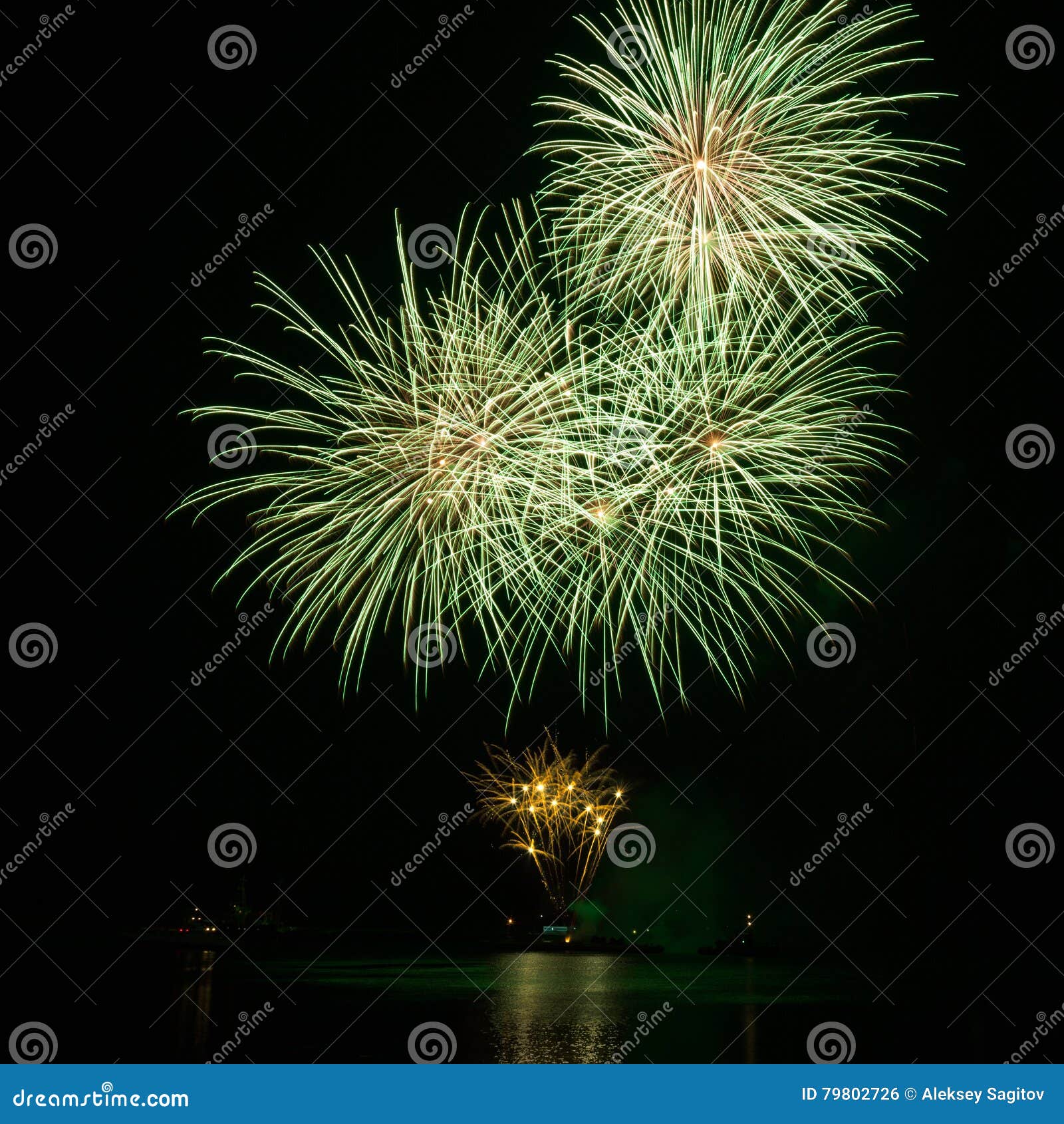 Green Firework Over the Water Stock Photo - Image of anniversary, dark ...