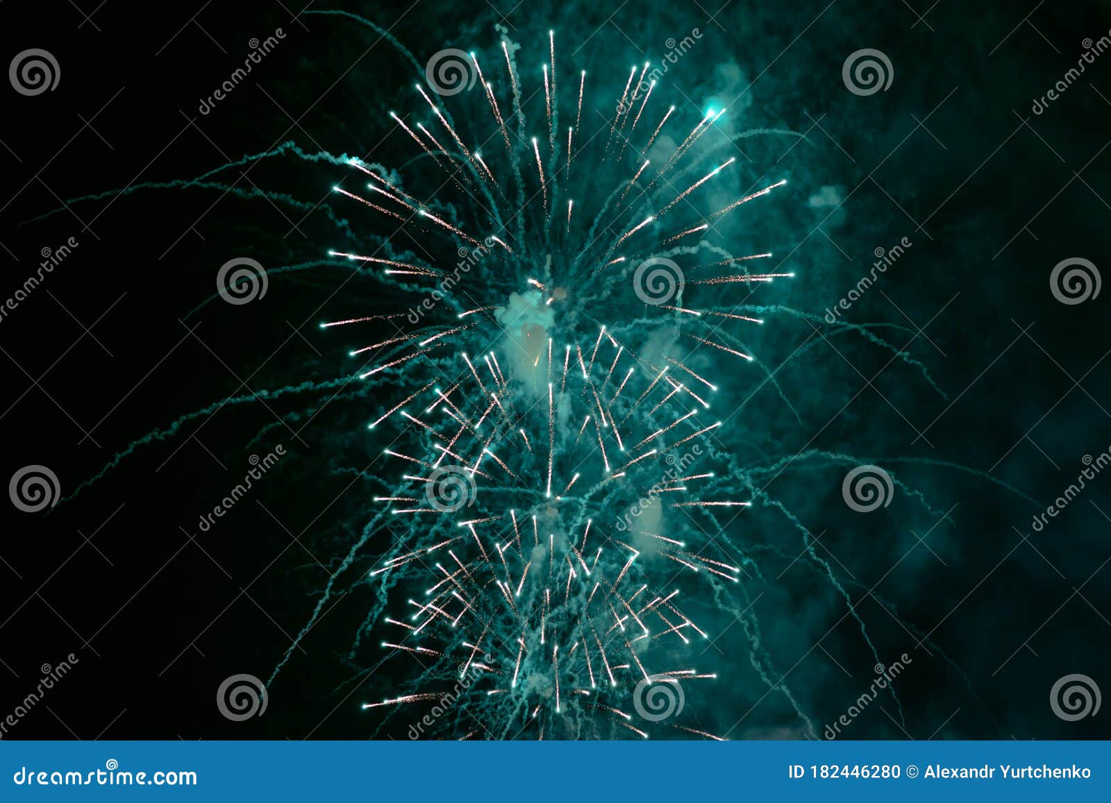 Green Firework with Smoke Over the City Sky Stock Photo - Image of ...