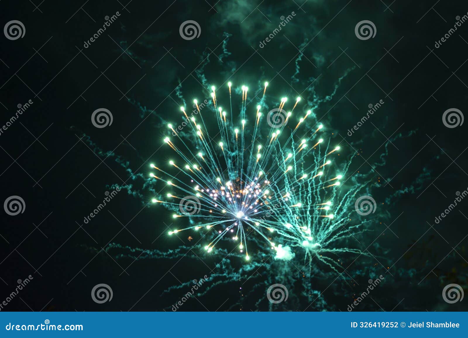 Green Firework in the Smoky Night Sky. Stock Photo - Image of telephoto ...