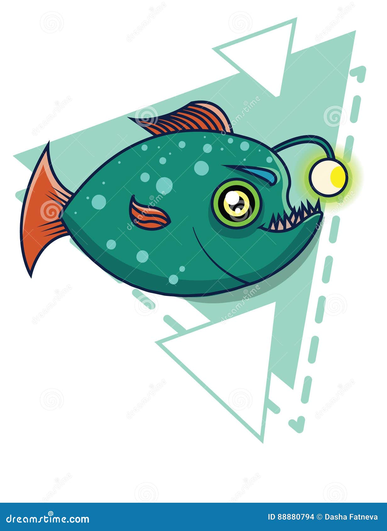 Green Fish on a Geometric Background. Deep-sea Fish Cartoon Stock ...