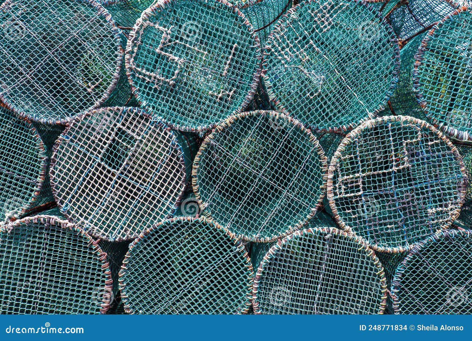 Green Fishing Round Nets Stacked in Series Stock Photo - Image of ...