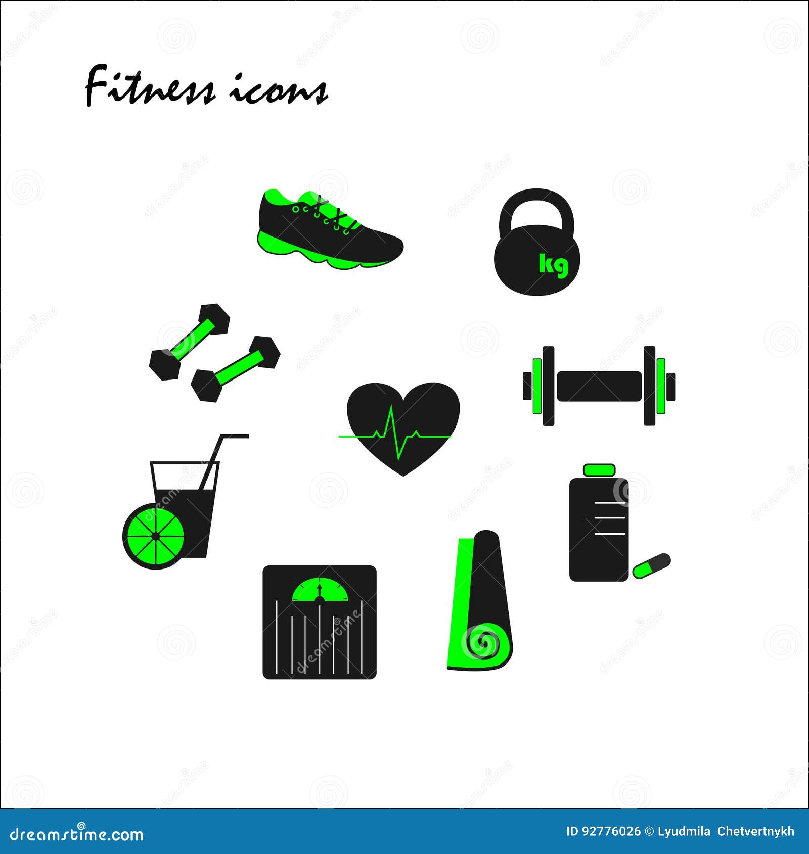 Green fitness icons stock vector. Illustration of diet - 92776026