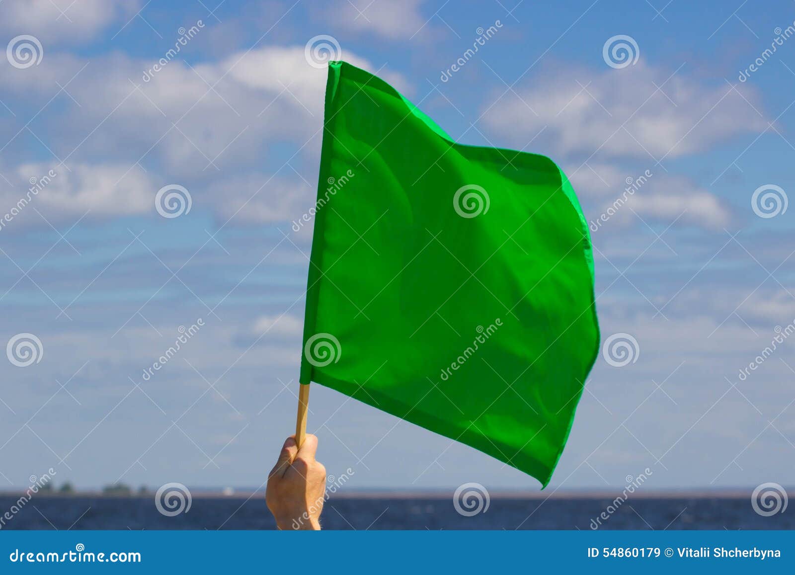 Green Flag Waving on the Sky. Stock Image - Image of pole, icon: 54860179