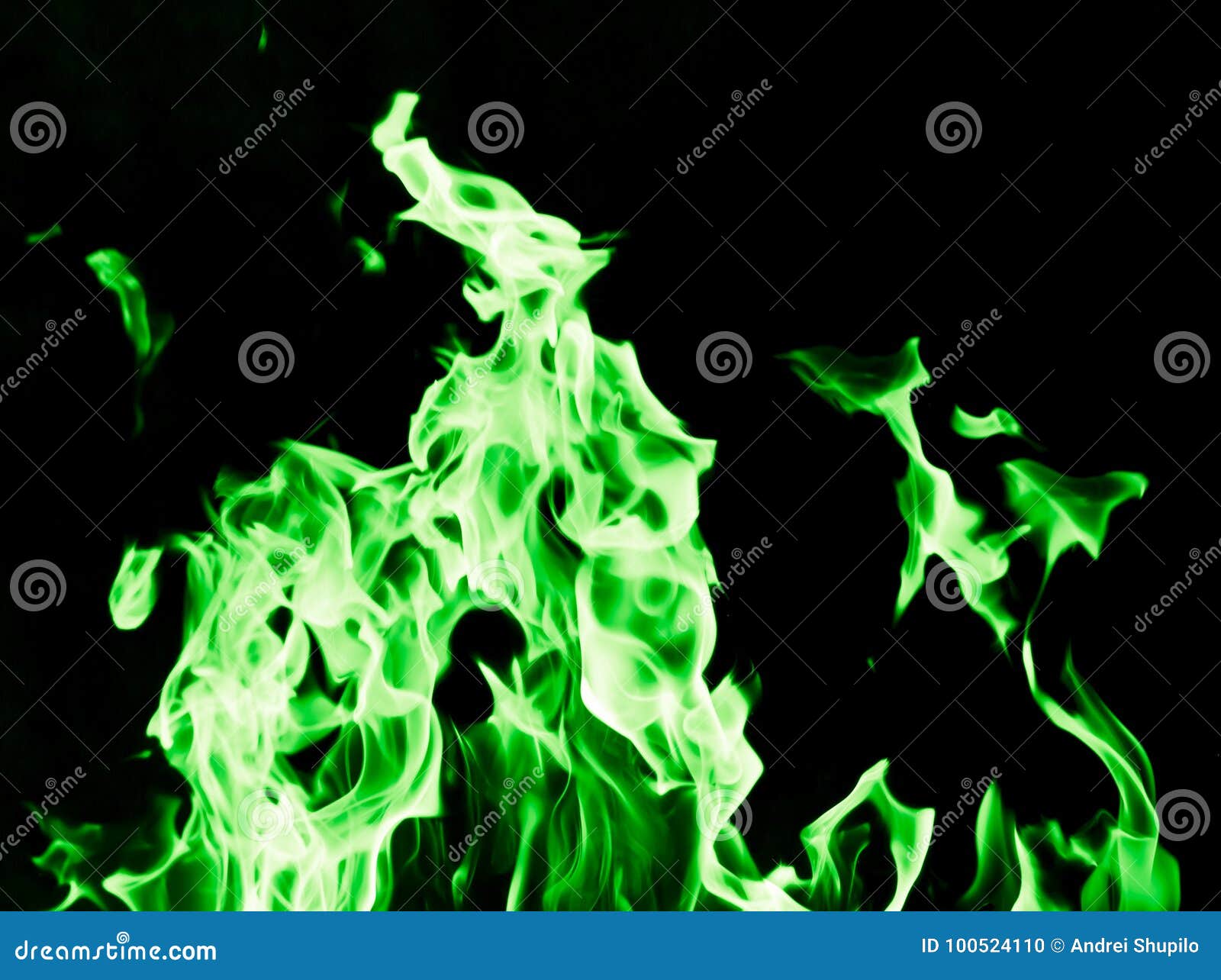 Green Flame On A Dark Background. Green Mystical Fire Abstract Flame On ...