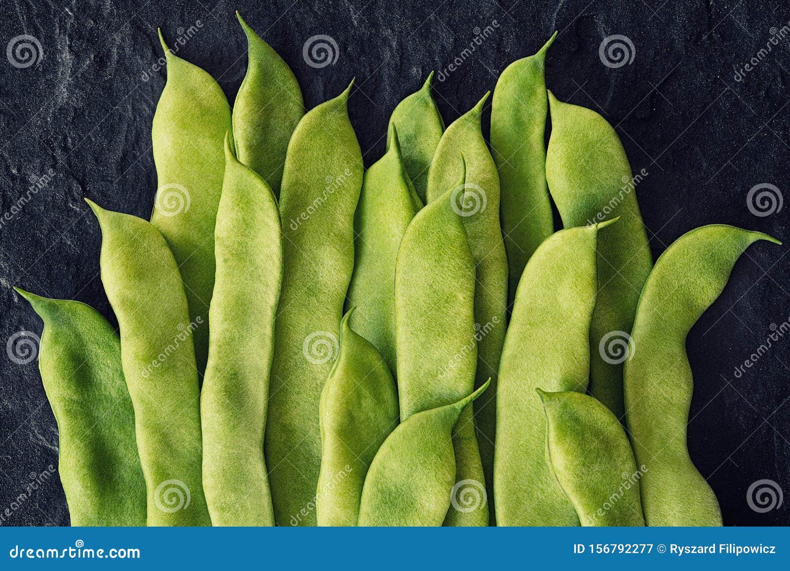 Green Flat Beans in Pods Lie on a Stone Slab Stock Image - Image of ...