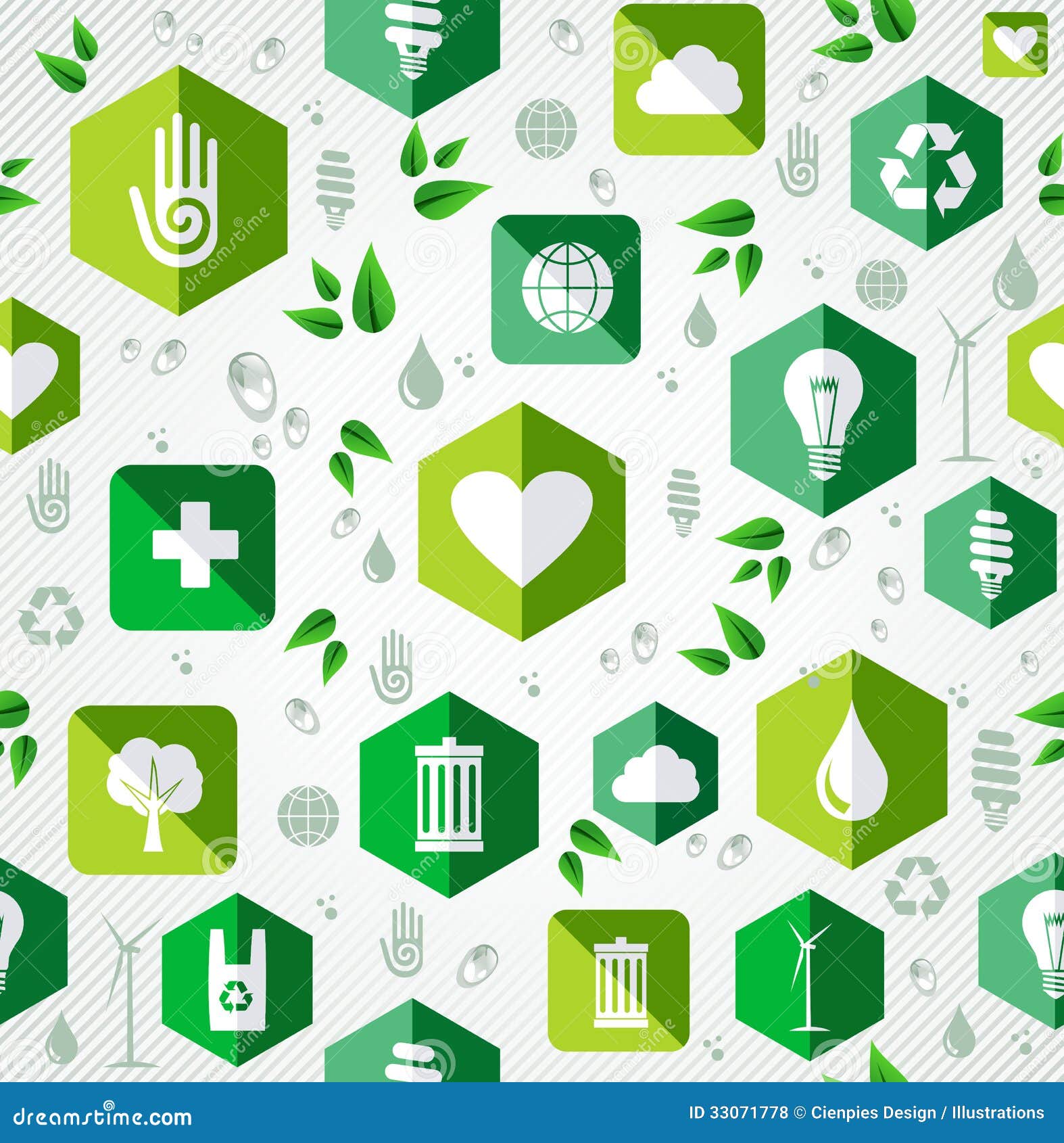 Green Flat Icons Seamless Pattern. Stock Vector - Illustration of ...