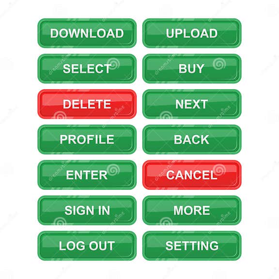 Green Flat Style Button Icon Template Collection in Rectangular Shape ...