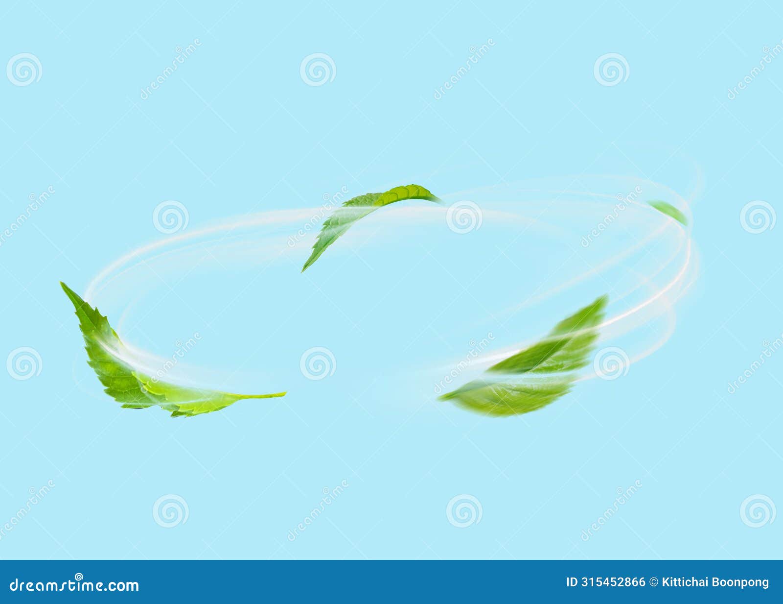 Green Floating Leaves Flying Leaves Green Leaf Dancing on Blue ...