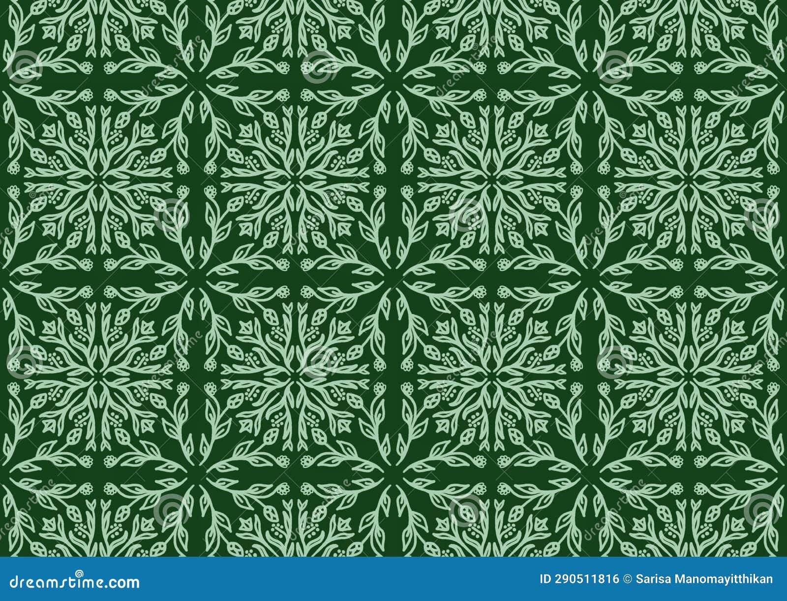 Green Flora Leaf Garden Tile Symmetry Repeat Printing Pattern ...
