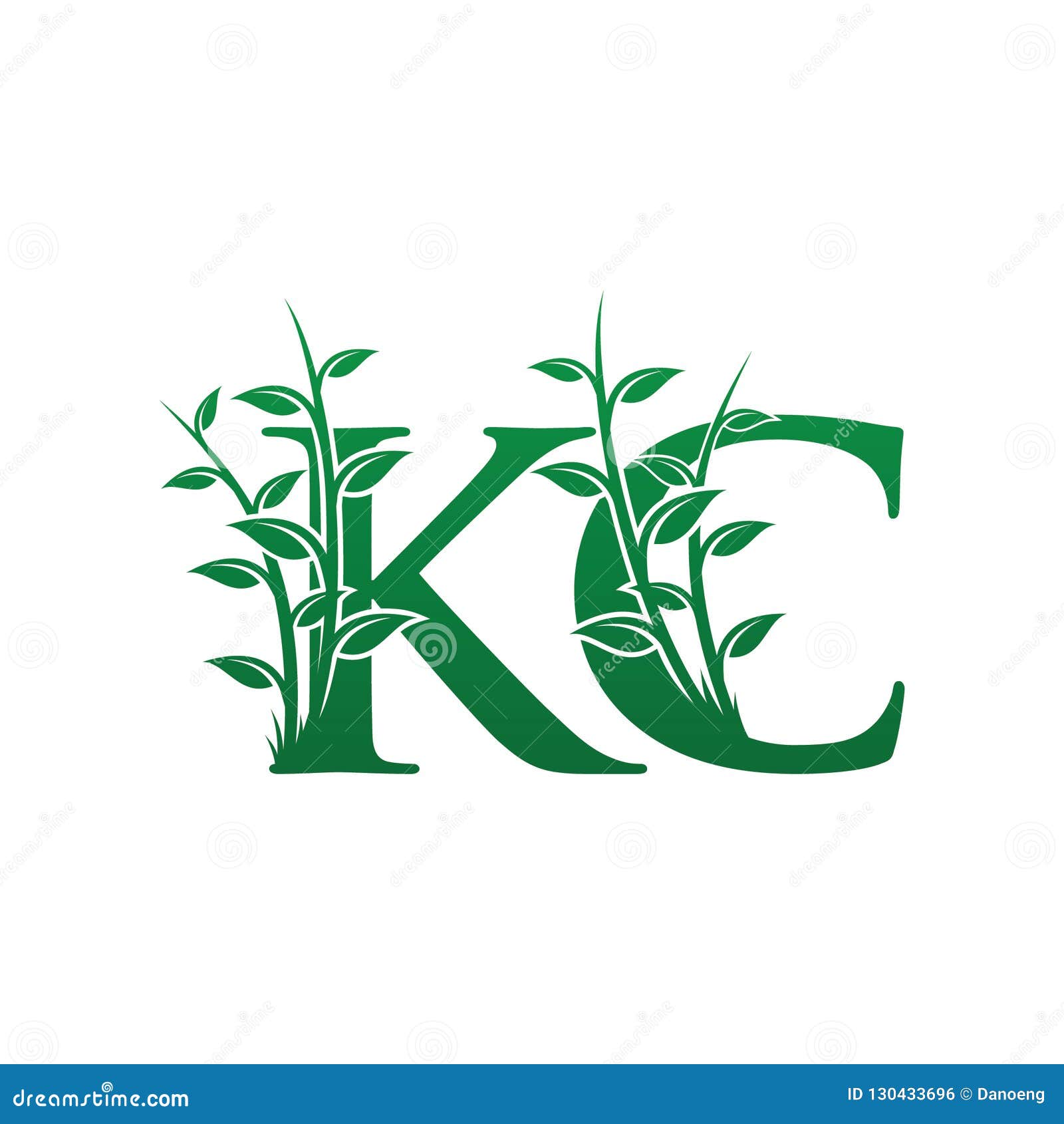 Green Floral Crests KC Letter Logo Stock Illustration - Illustration of ...
