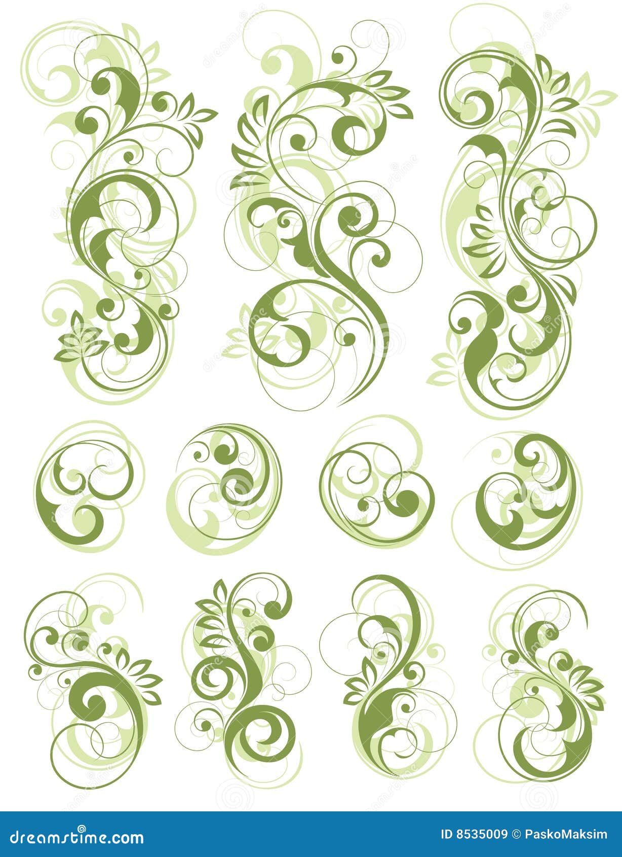 Green Floral Designs on White Stock Vector - Illustration of designs ...