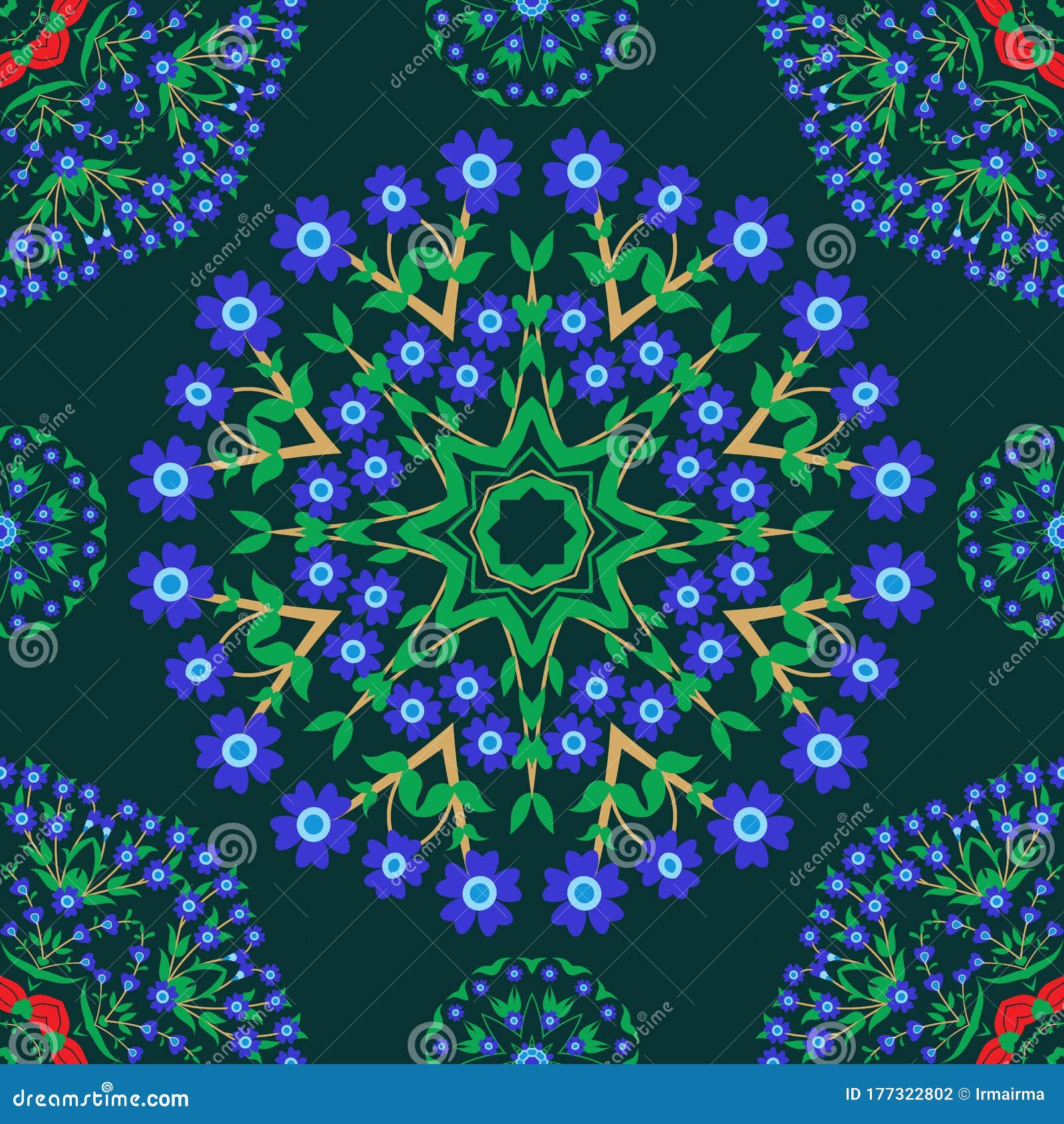 Green Floral Mandala Seamless Pattern Stock Vector - Illustration of ...