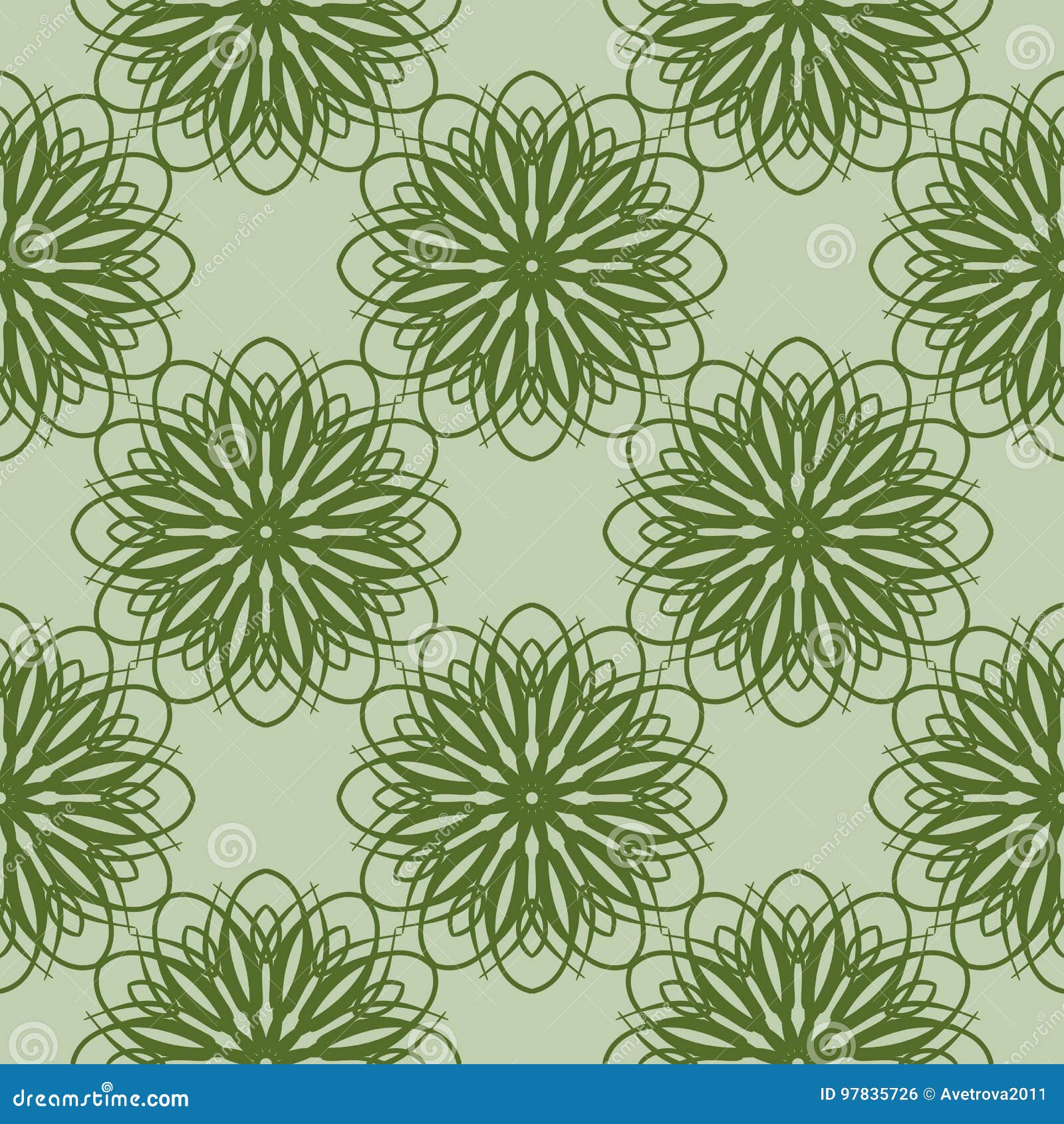 Green Floral Pattern. Seamless Background with Flowers. Vector Stock ...