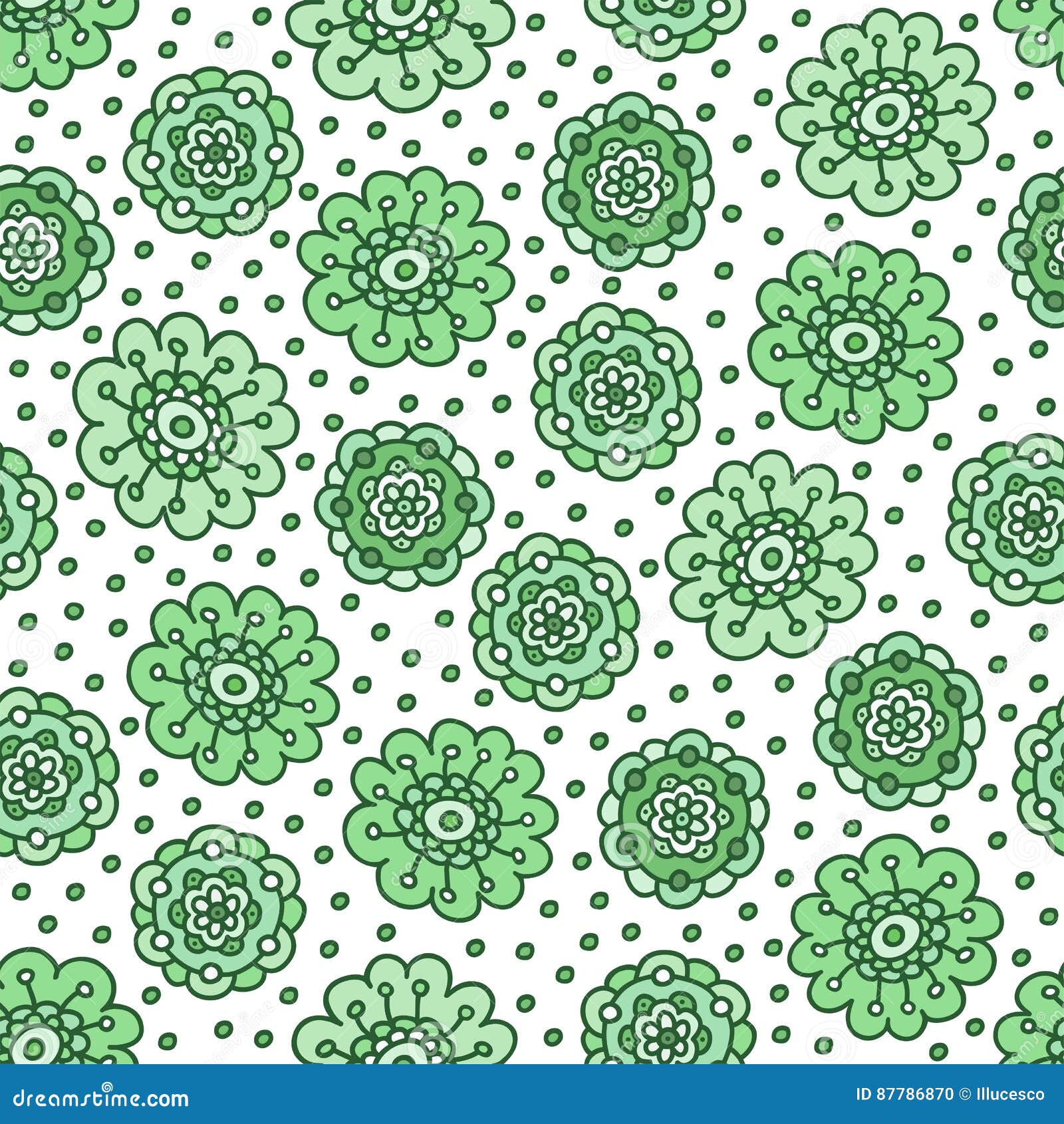 Green Floral Seamless Pattern. Pretty Hand Drawn Doodle Background ...